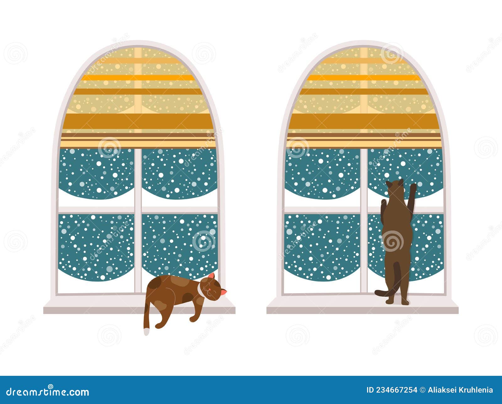 Winter Cats Looking at Window on Snowfall Stock Vector - Illustration ...