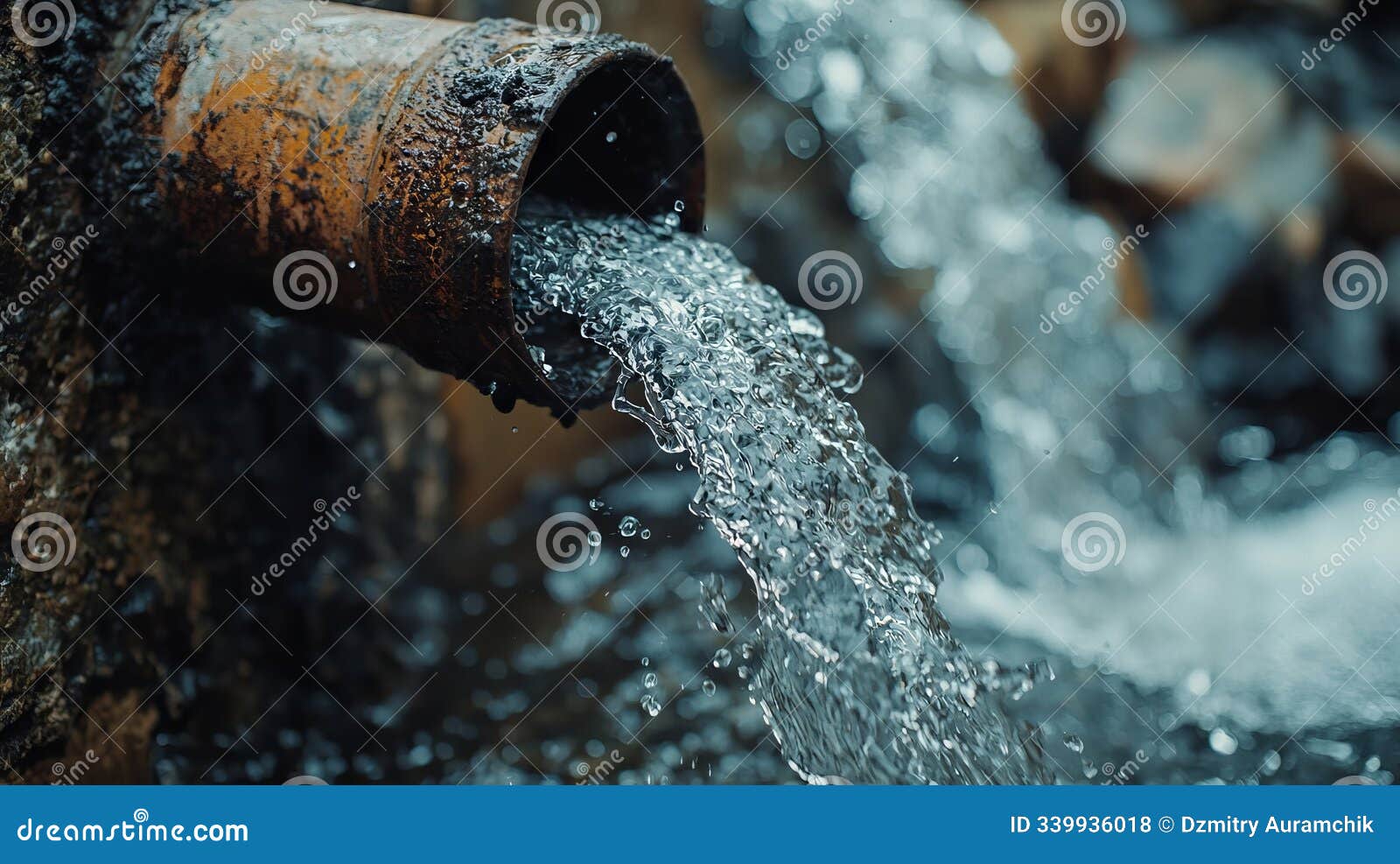 Winter Causes a Rusty Pipe To Burst, Causing Water To Spray. Stock ...