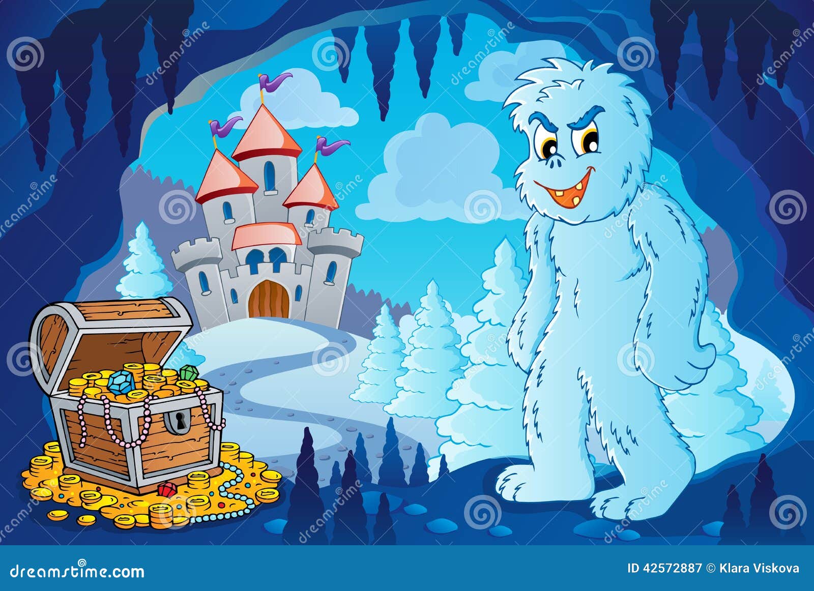 Winter cave with yeti stock vector. Illustration of mysterious - 42572887
