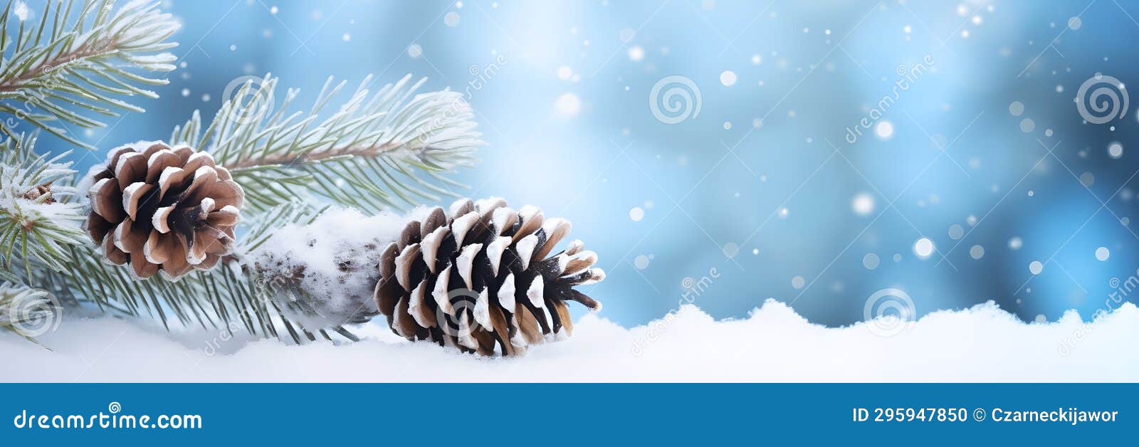 Winter Cedar Tree Spruce Branch with Cones on Blue Background ...