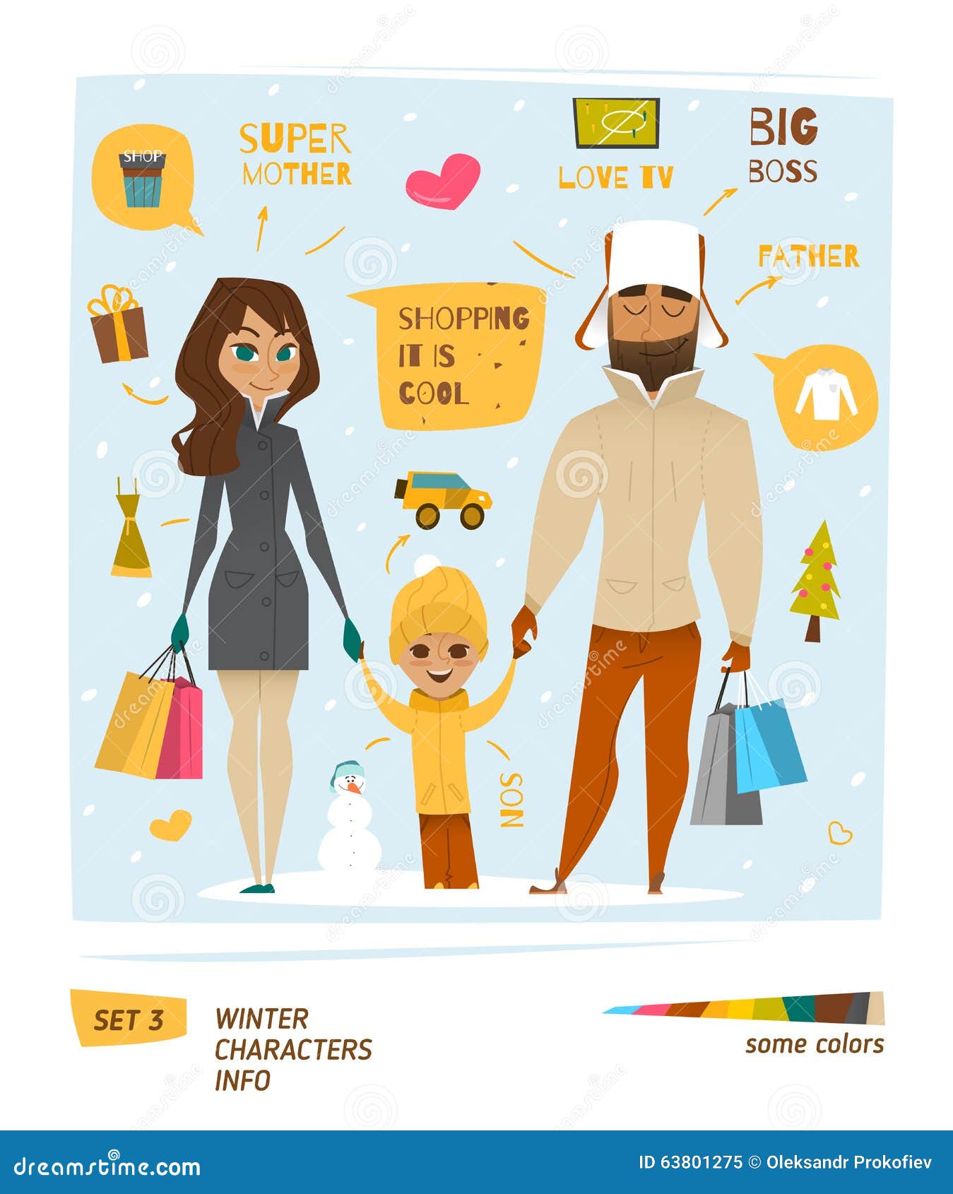 Winter characters set stock vector. Illustration of time - 63801275