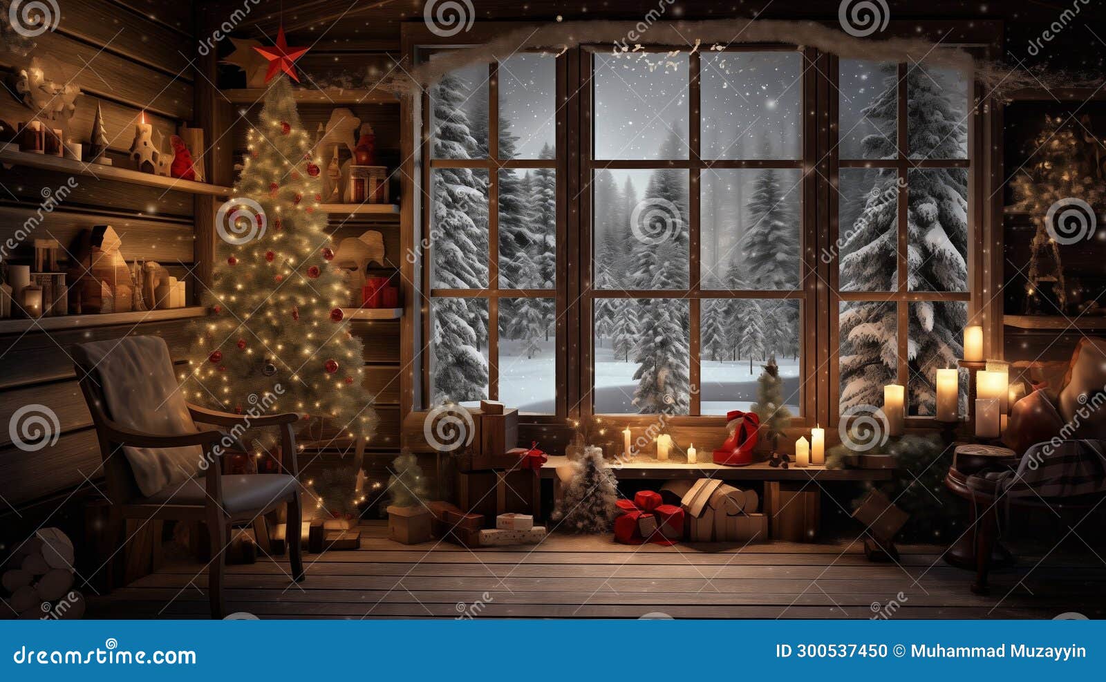 A Winter Christmas Cabin Interior Stock Illustration - Illustration of ...