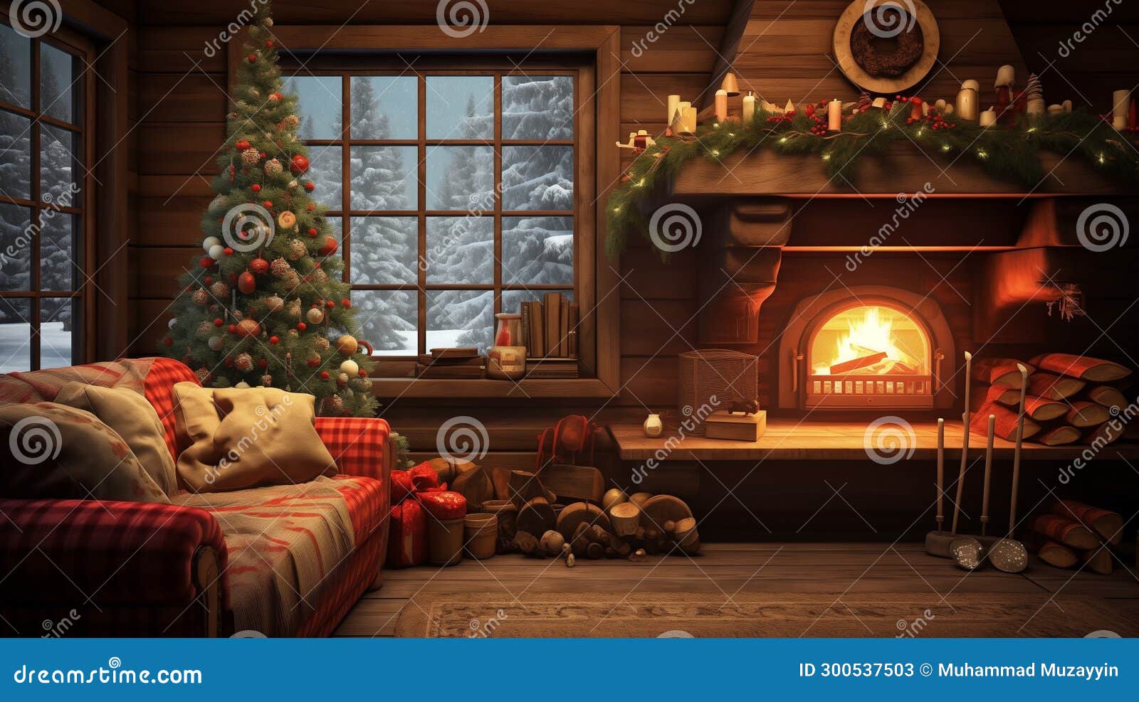 A Winter Christmas Cabin Interior Stock Image - Image of christmas ...