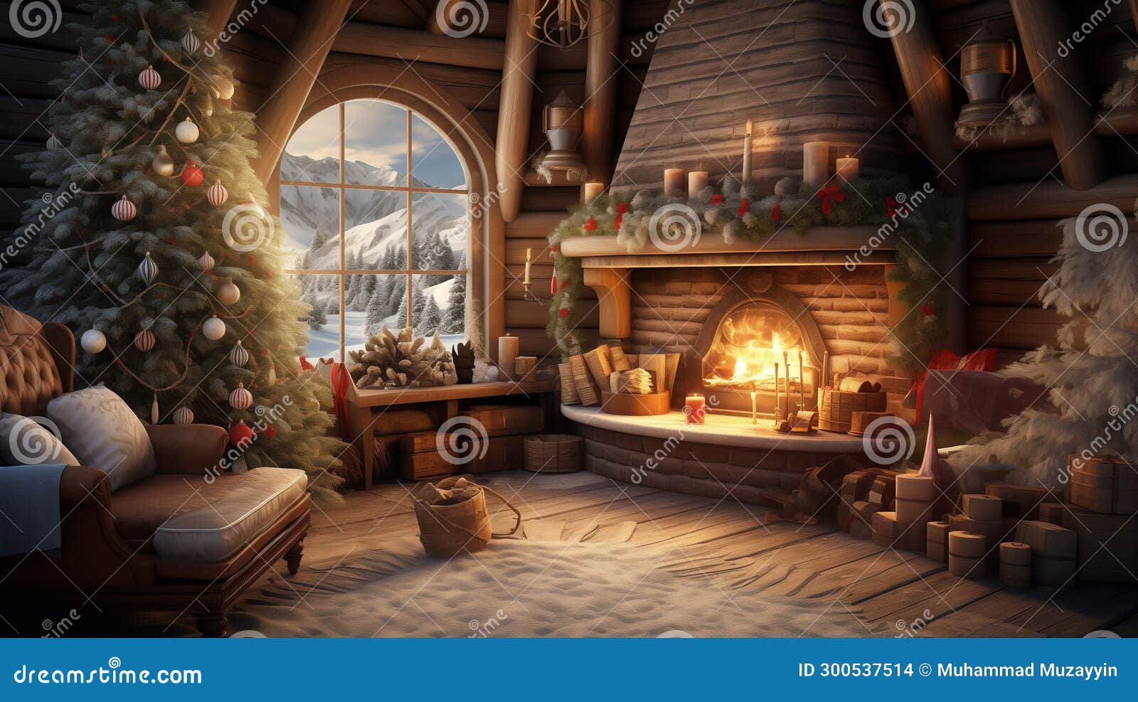 A Winter Christmas Cabin Interior Stock Photo - Image of warm ...