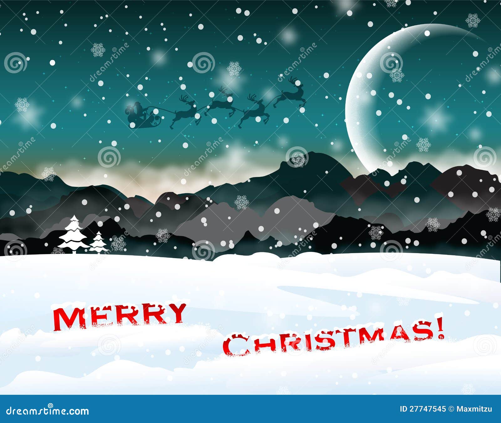 Winter Christmas Landscape with Santa Stock Illustration - Illustration ...