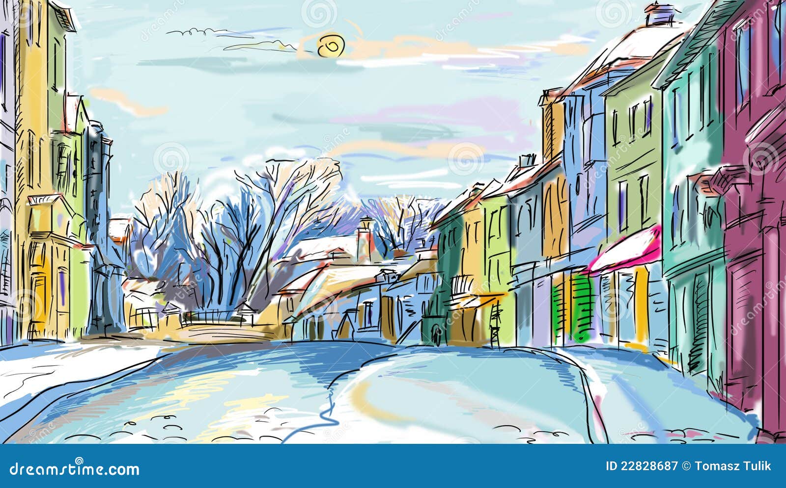 Winter city - illustration stock illustration. Illustration of ornate ...