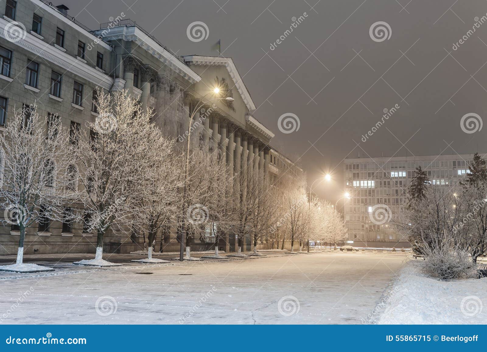 Winter city at night stock image. Image of cold, december - 55865715