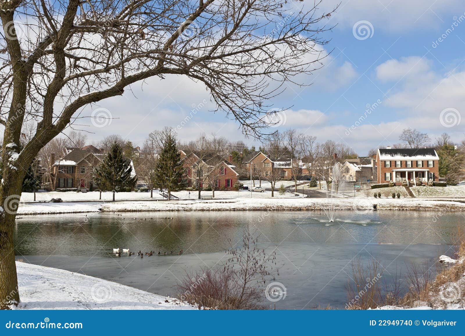 Winter City Scene with a Pond Stock Photo - Image of city, pond: 22949740