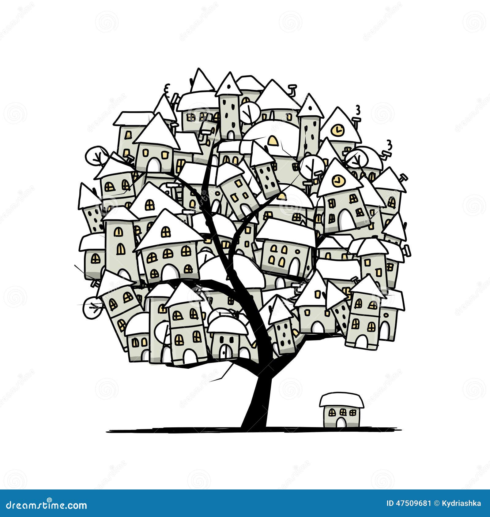 Winter City Sketch, Art Tree Concept for Your Stock Vector ...