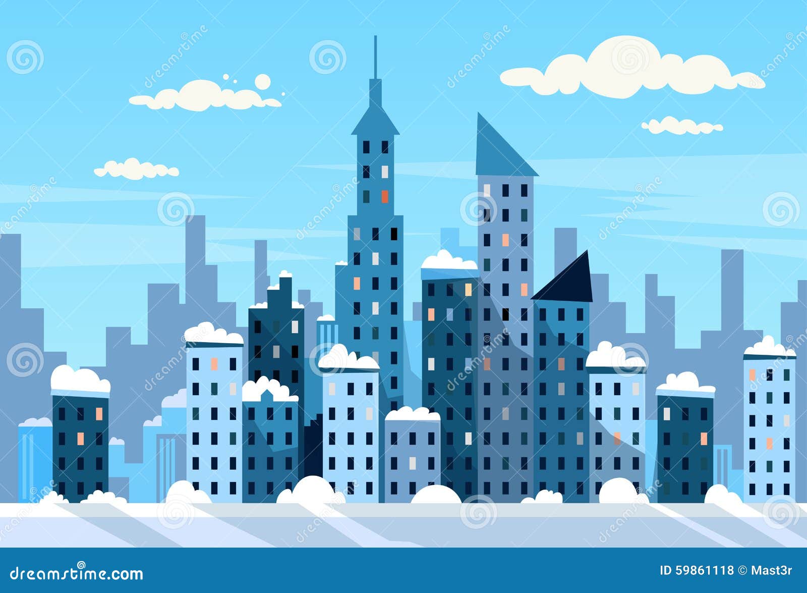 Winter City Skyscraper View Cityscape Snow Skyline Stock Vector ...