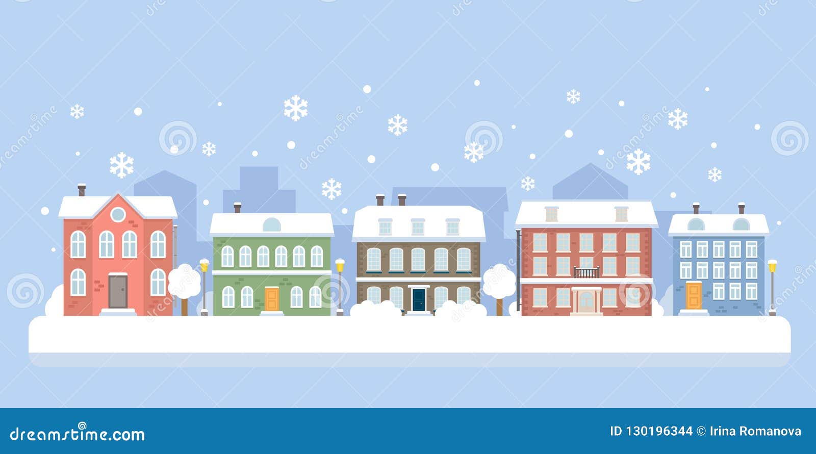 Winter City Snowy Landscape Stock Vector - Illustration of merry, tree ...