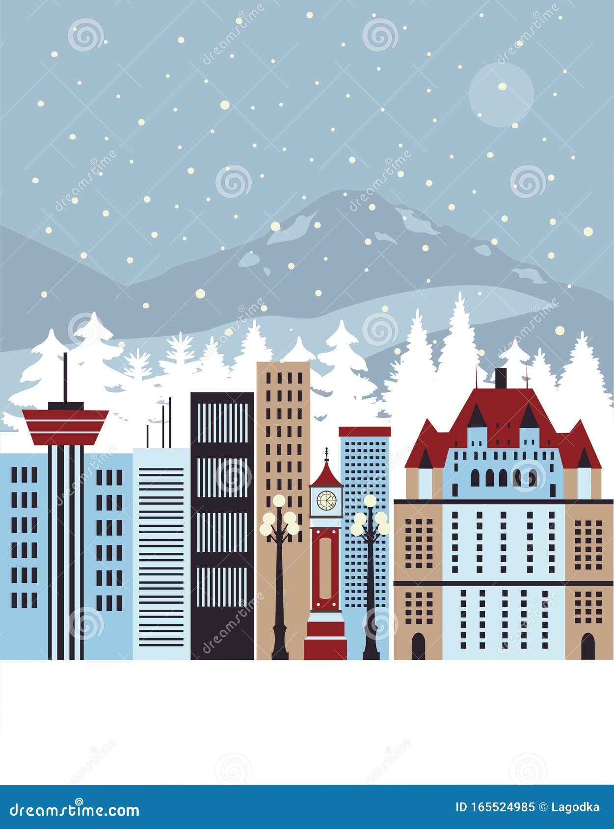 Winter City Witn Forest and Mountains Stock Vector - Illustration of ...