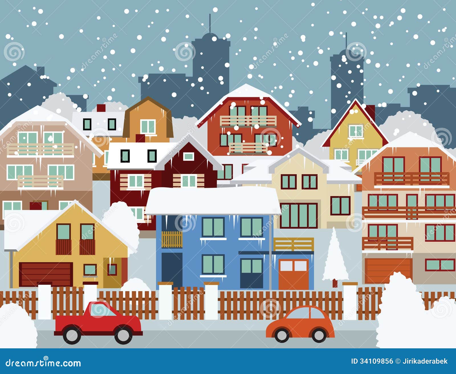 Winter in the city stock vector. Illustration of buildings - 34109856