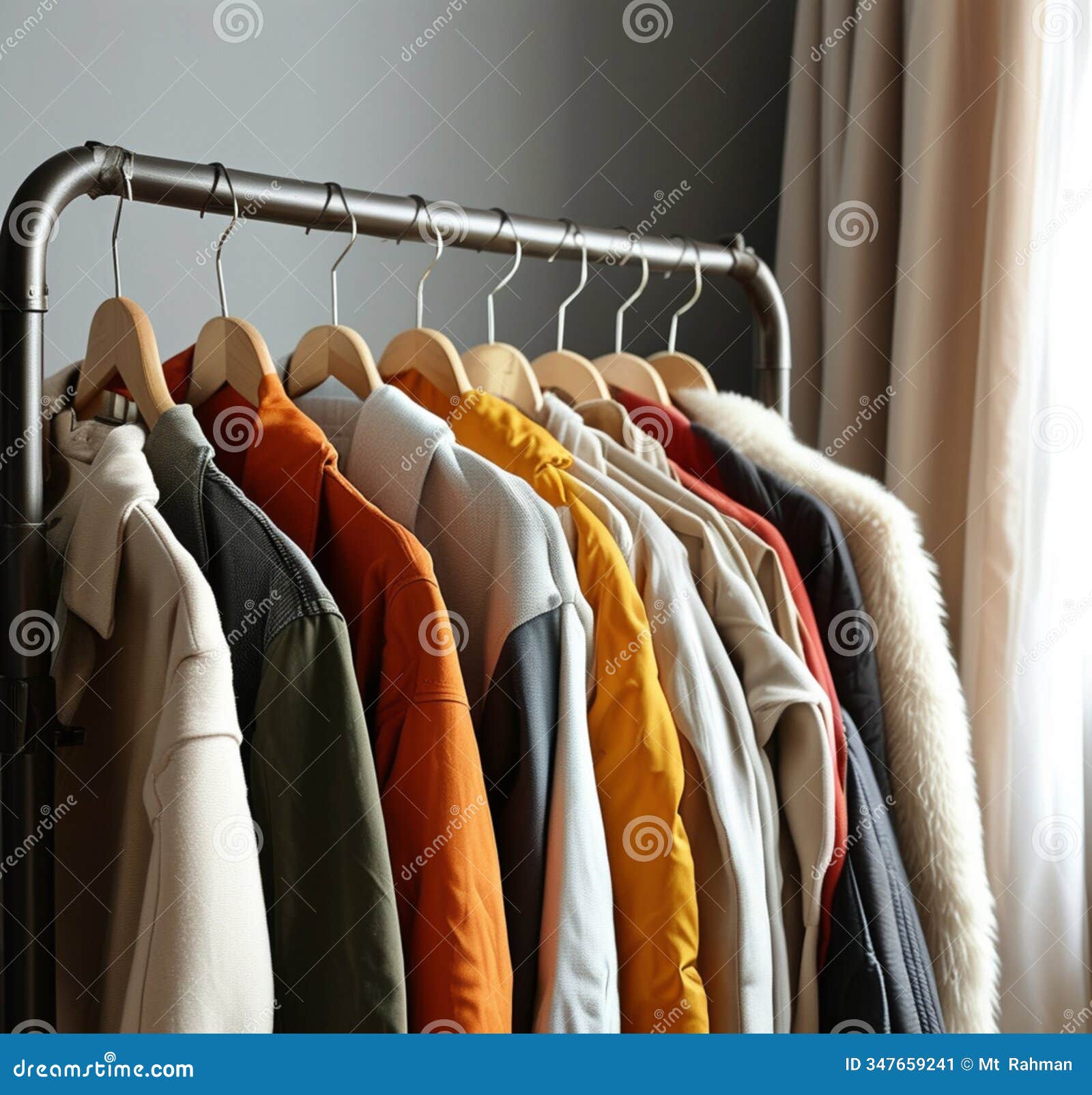Winter Clothes Hanging in Rack with Hanger Stock Image - Image of rack ...