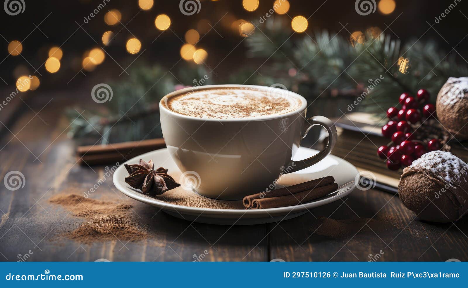Winter Coffee and Powdered Sugar Dessert on Rustic Table. Stock Photo ...