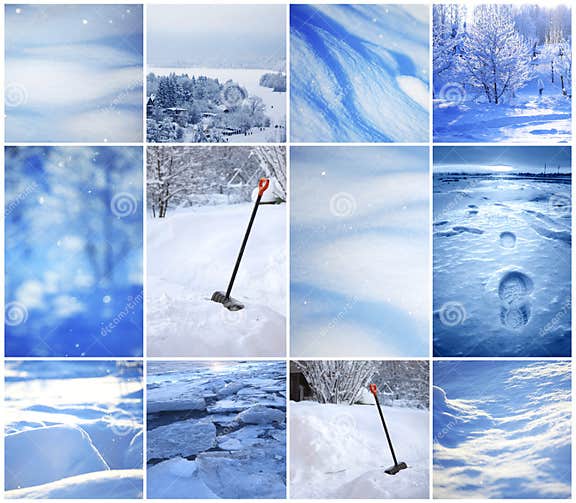 Winter Collage of Backgrounds Stock Image - Image of beautiful ...