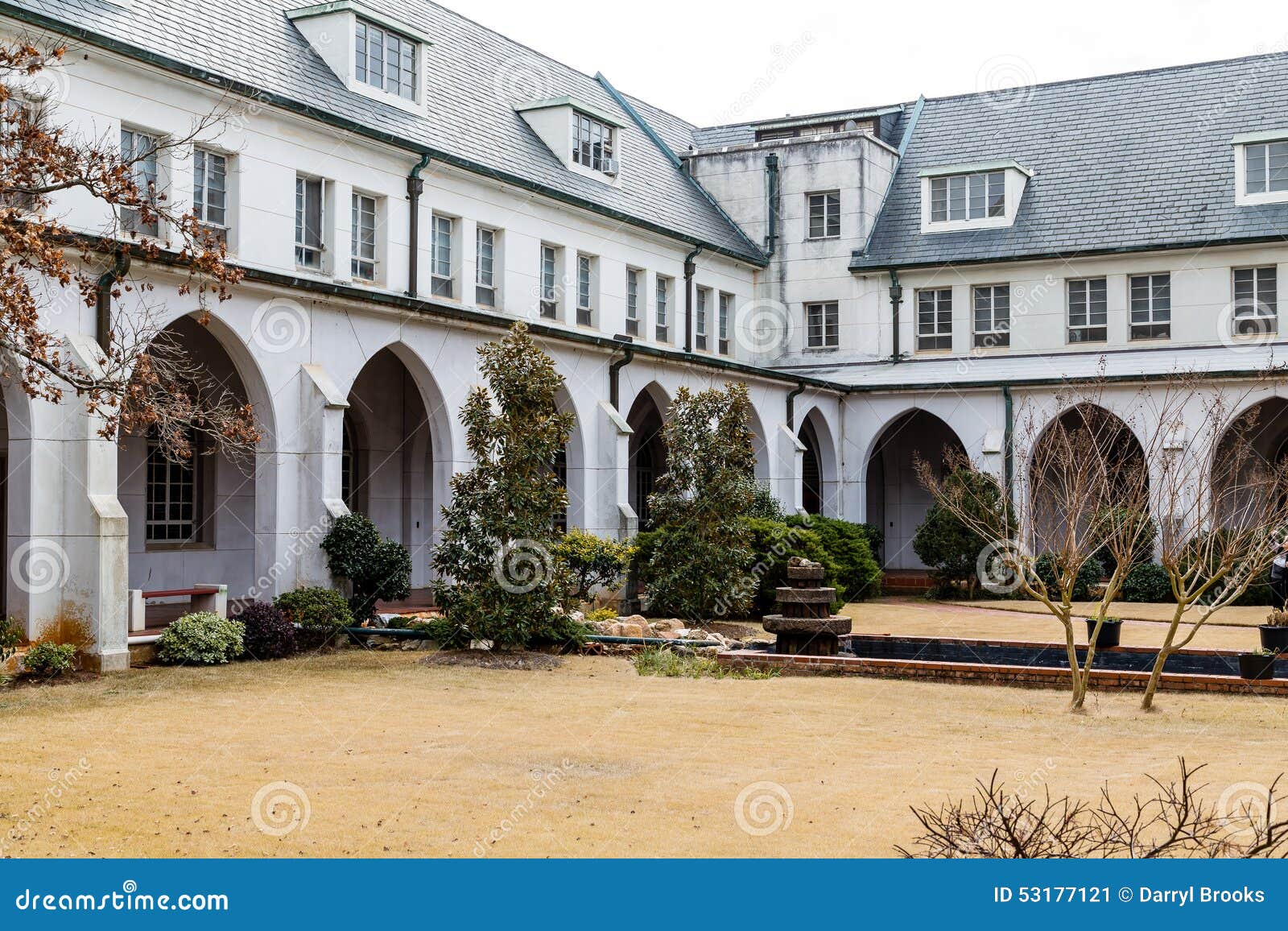 Winter Courtyard at Church stock image. Image of altar - 53177121