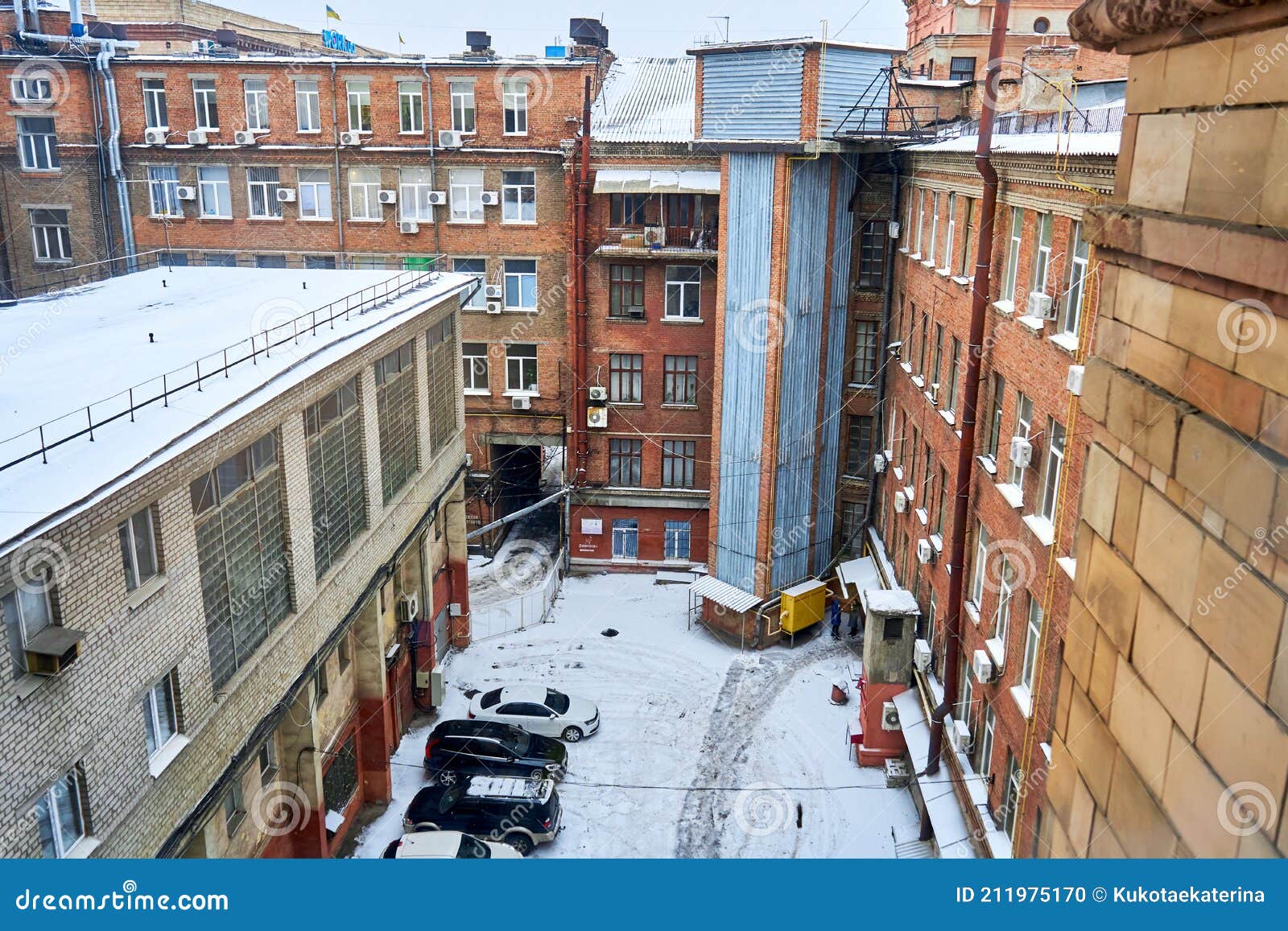 Winter Courtyard of an Old Industrial Factory Editorial Image - Image ...