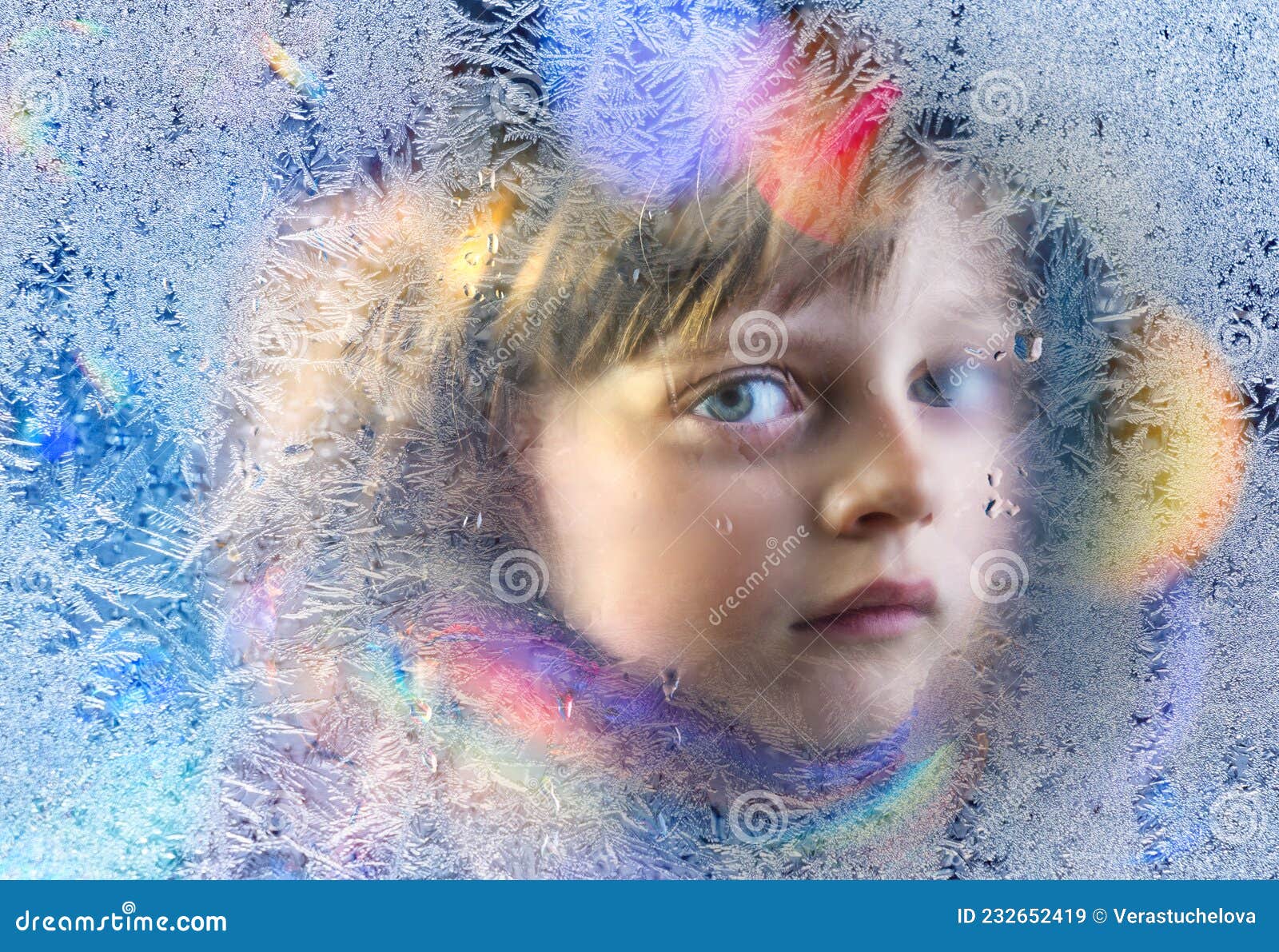 A Winter Day, Frozen Window and Child Stock Image - Image of copy ...