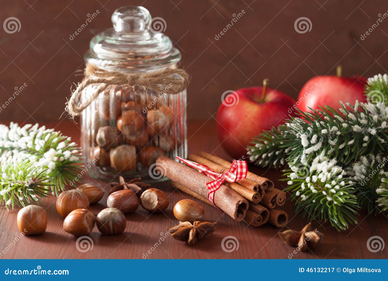Winter Decoration Spices Cinnamon Christmas Tree Nuts Stock Image ...