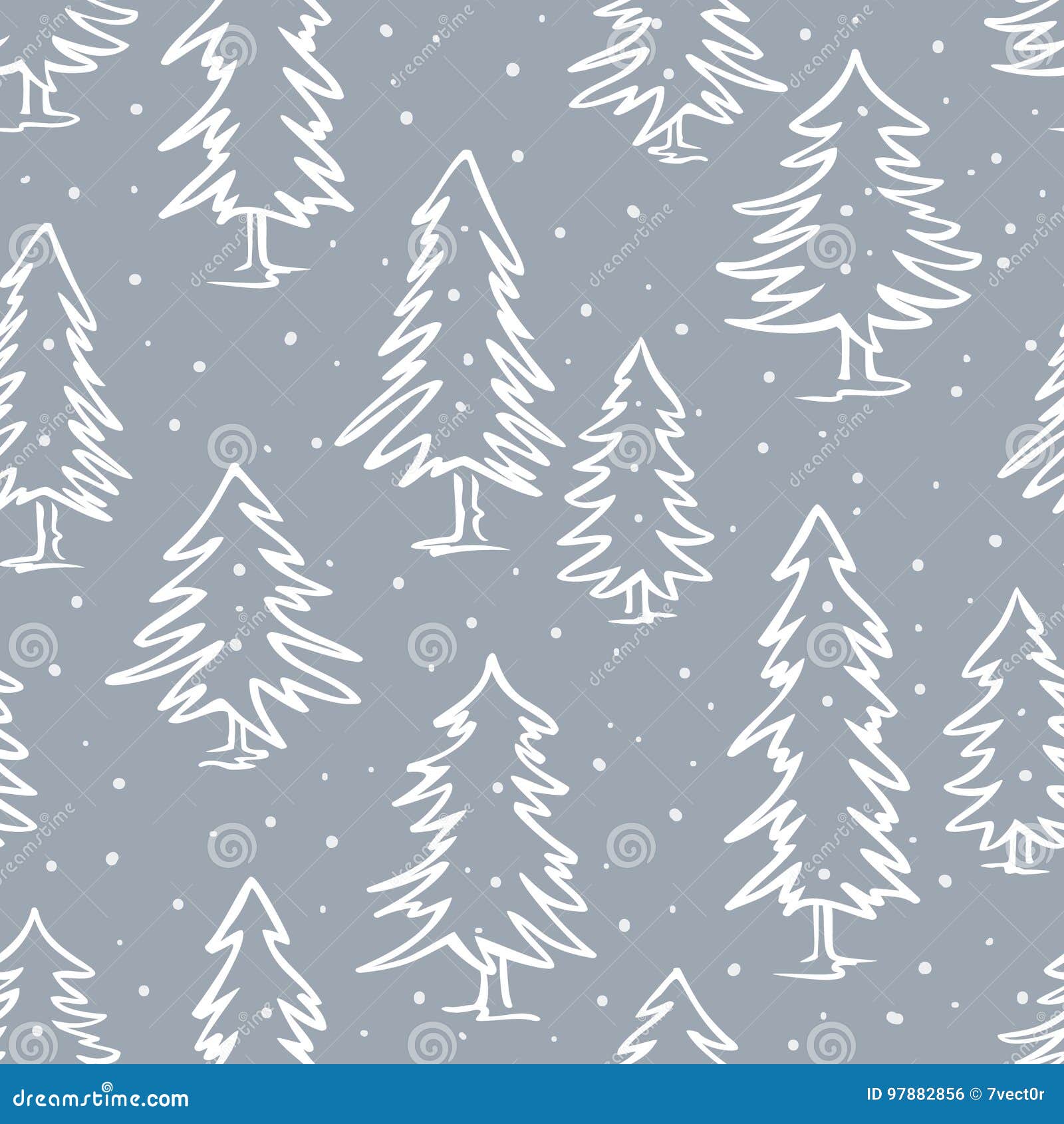 Winter Doodle Pine Fir Trees Seamless Pattern Stock Vector ...