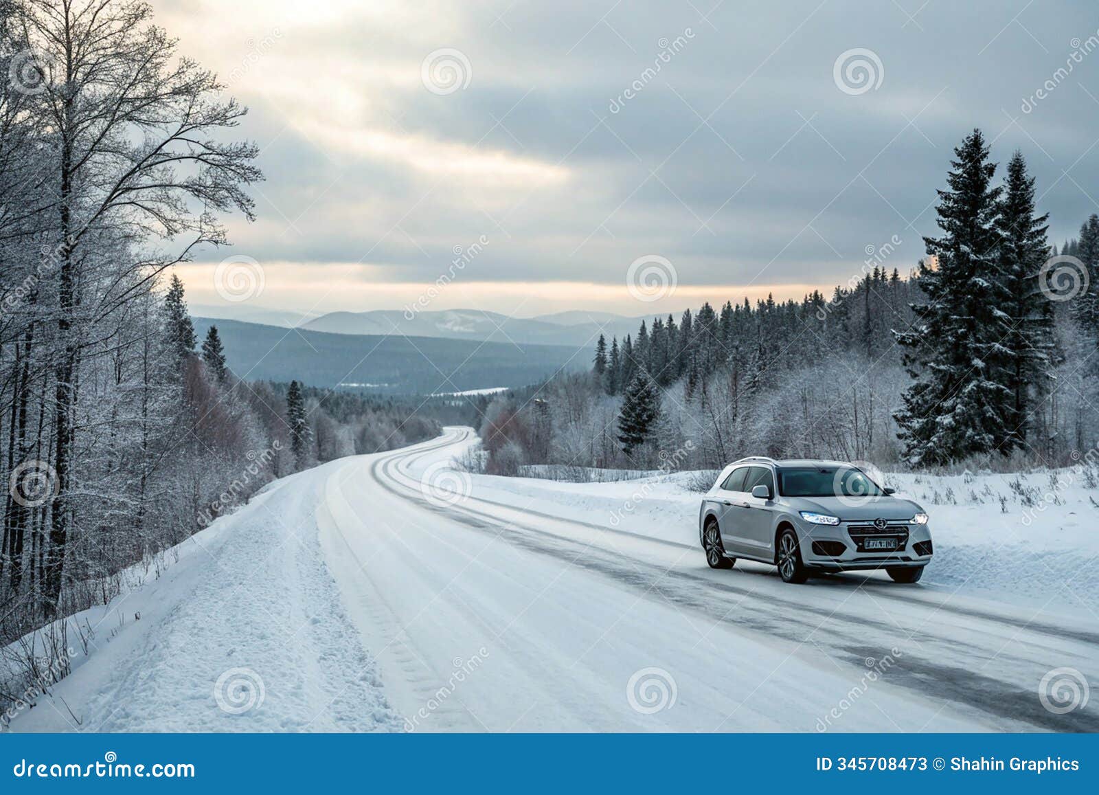 Winter Drive. Driving Car in Winter Background View Illustration Stock ...