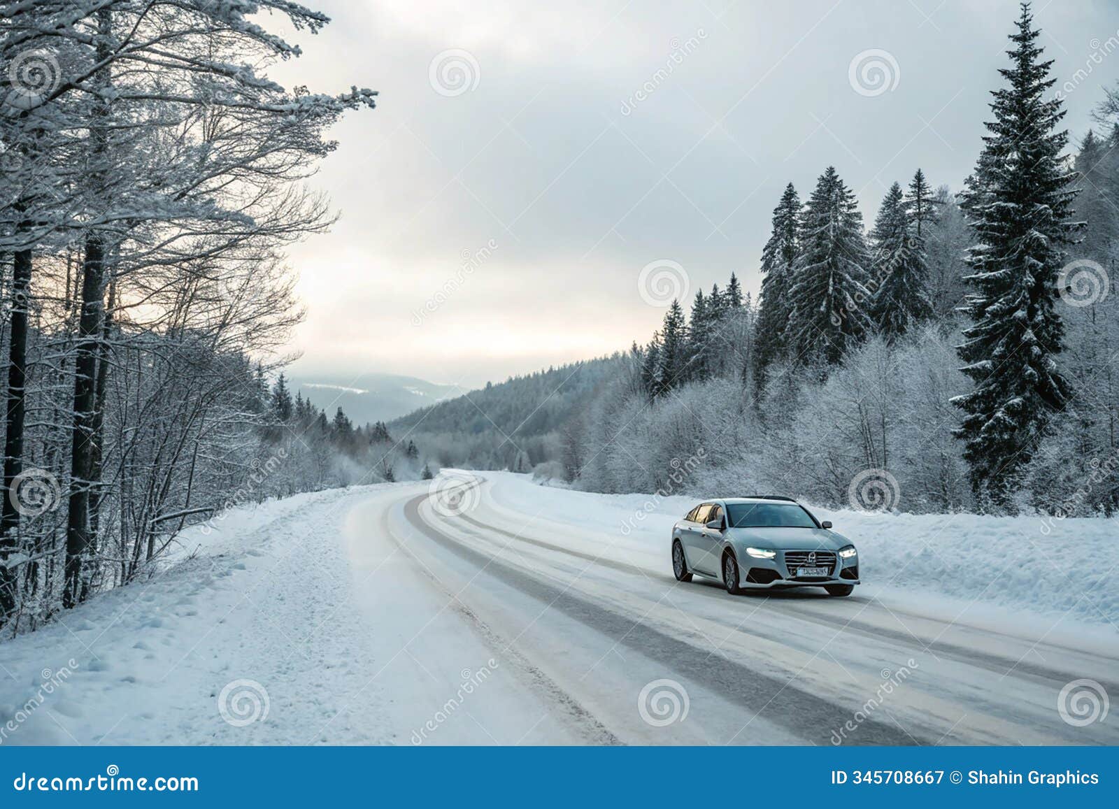 Winter Drive. Driving Car in Winter Background View Illustration Stock ...