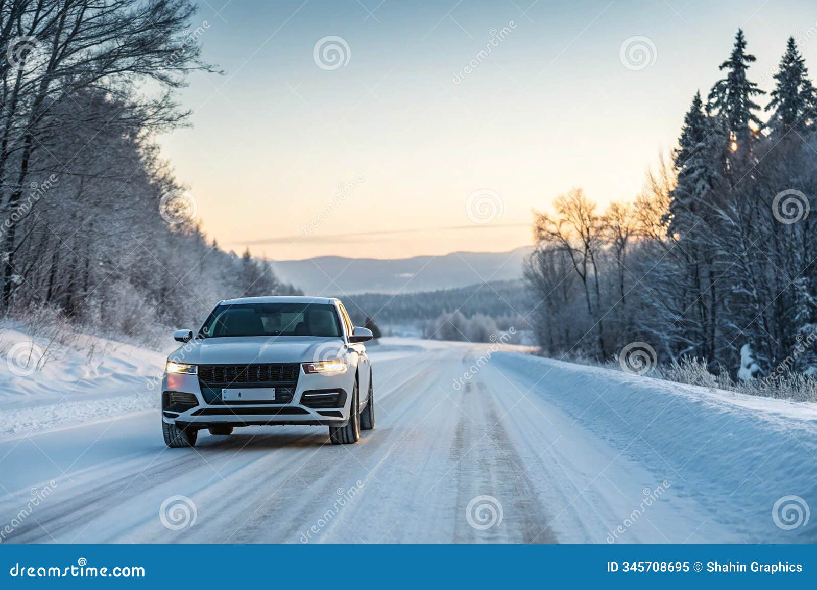 Winter Drive. Driving Car in Winter Background View Illustration Stock ...