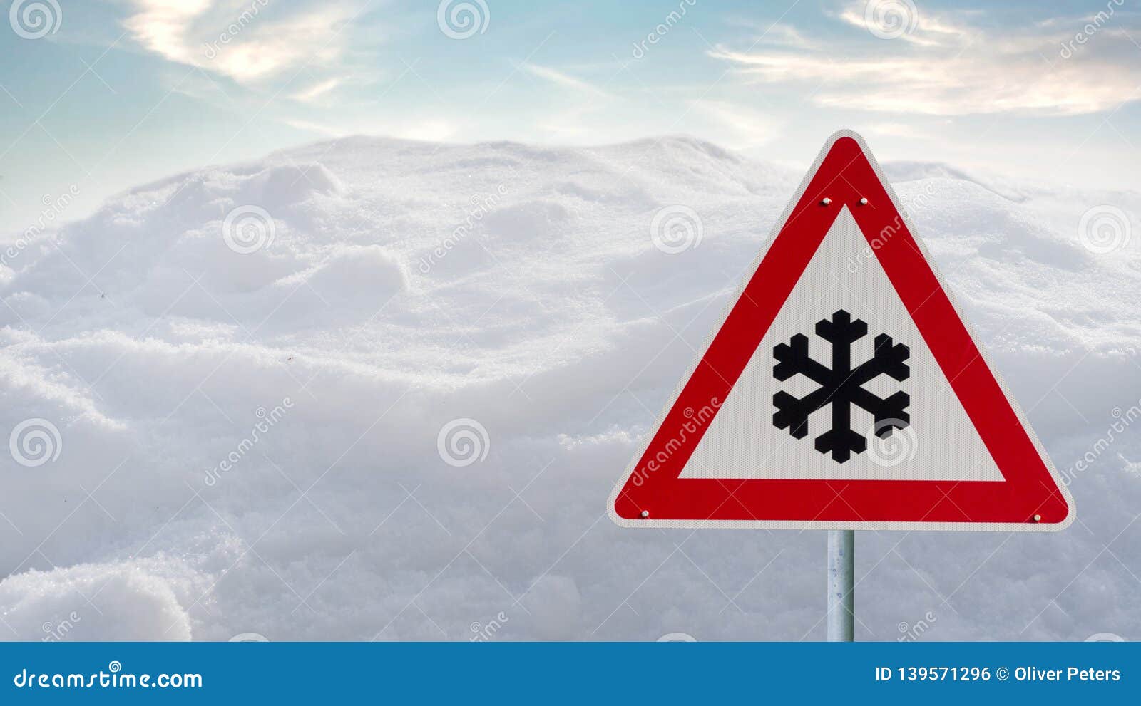 Winter Driving - Snowfall on the Road - Warning Sign Stock Photo ...