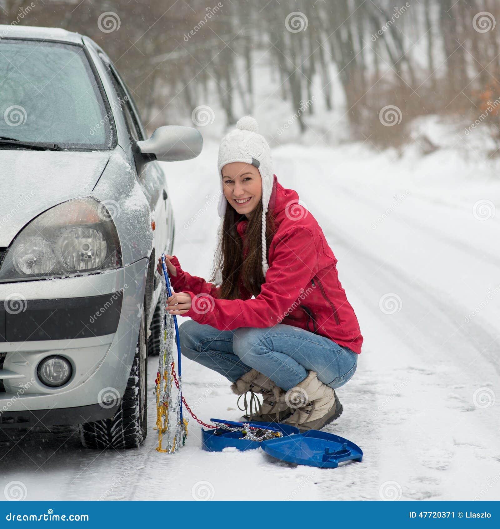 Winter Driving, Stuck in the Snow Stock Image - Image of stuck, chains ...