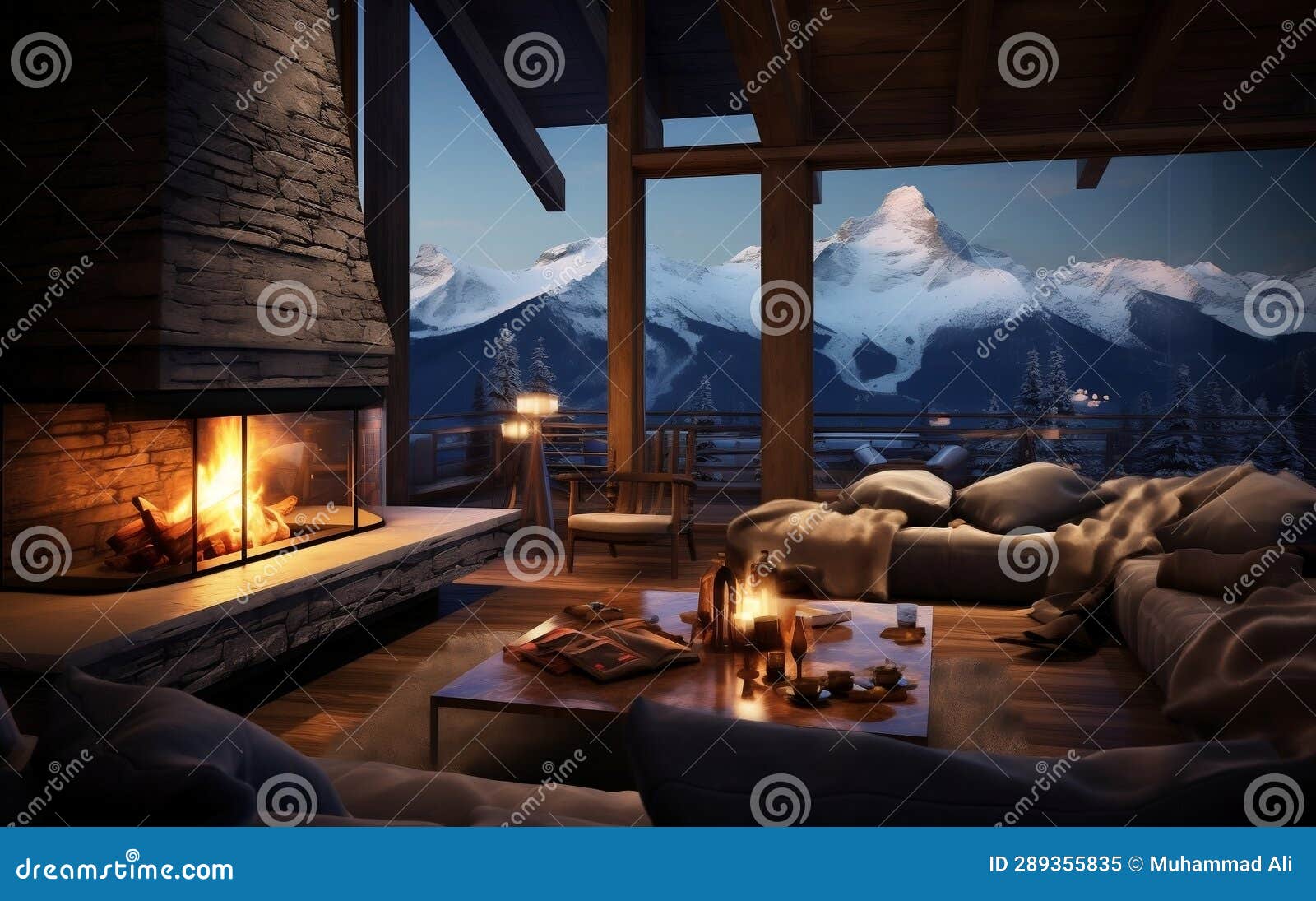 Winter Elegance Fireplace In The Interior Of A Luxury Chalet ...