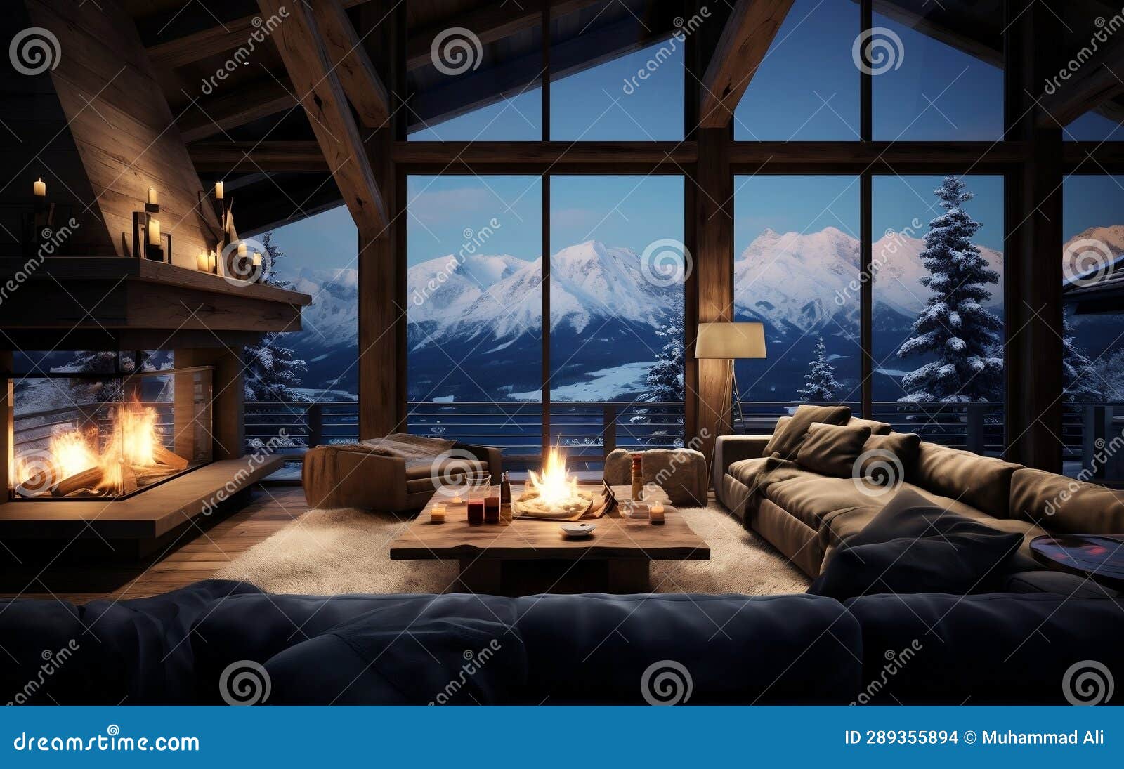 Winter Elegance Fireplace in the Interior of a Luxury Chalet ...