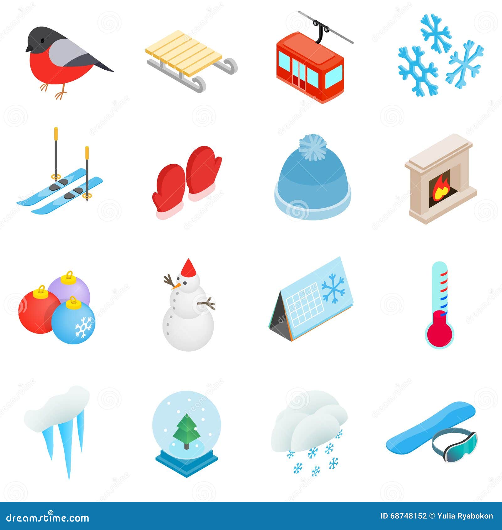 Winter Elements Icons Set, Isometric 3d Style Stock Vector ...