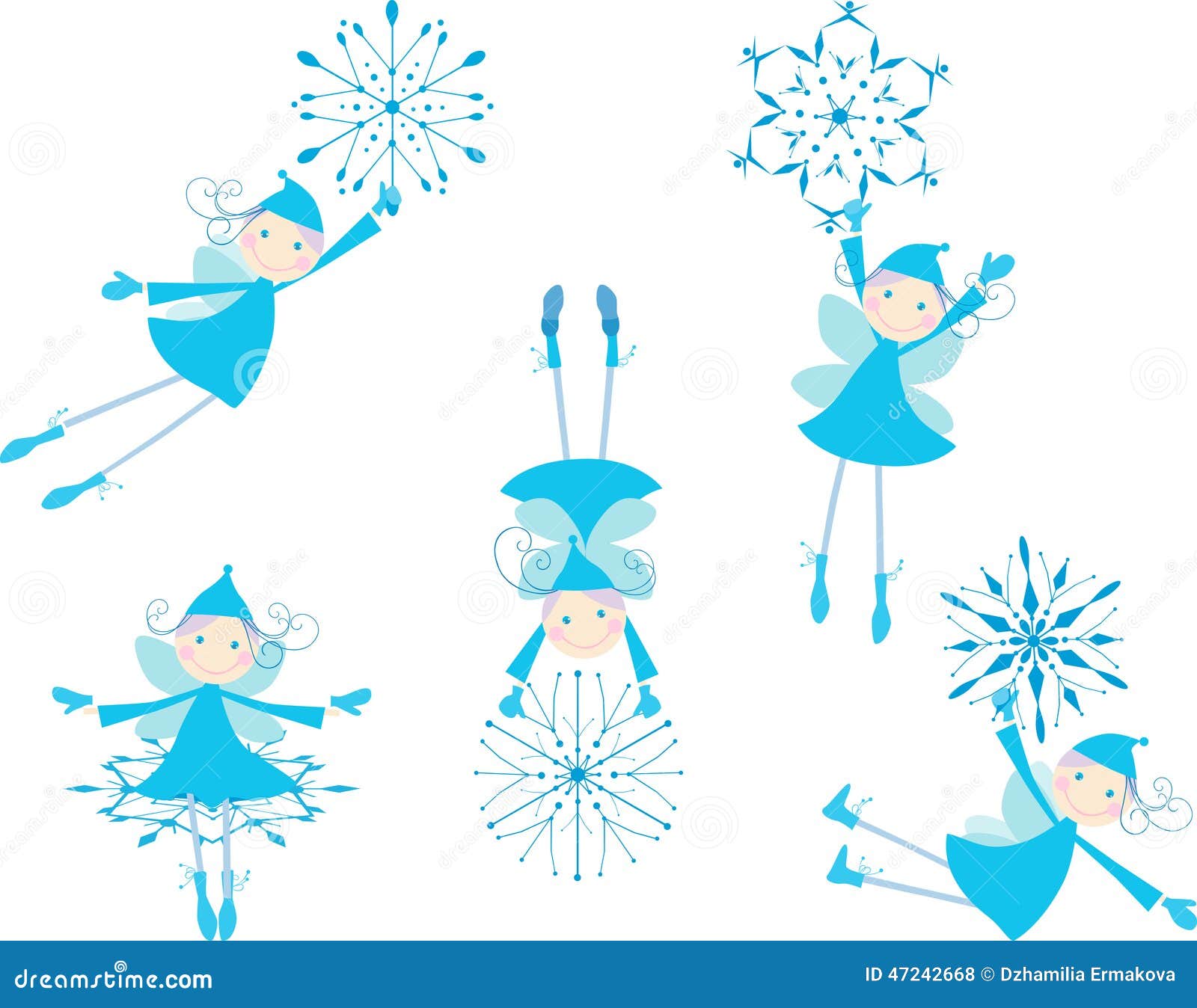 Winter Elves with Snowflakes Stock Vector - Illustration of happy ...