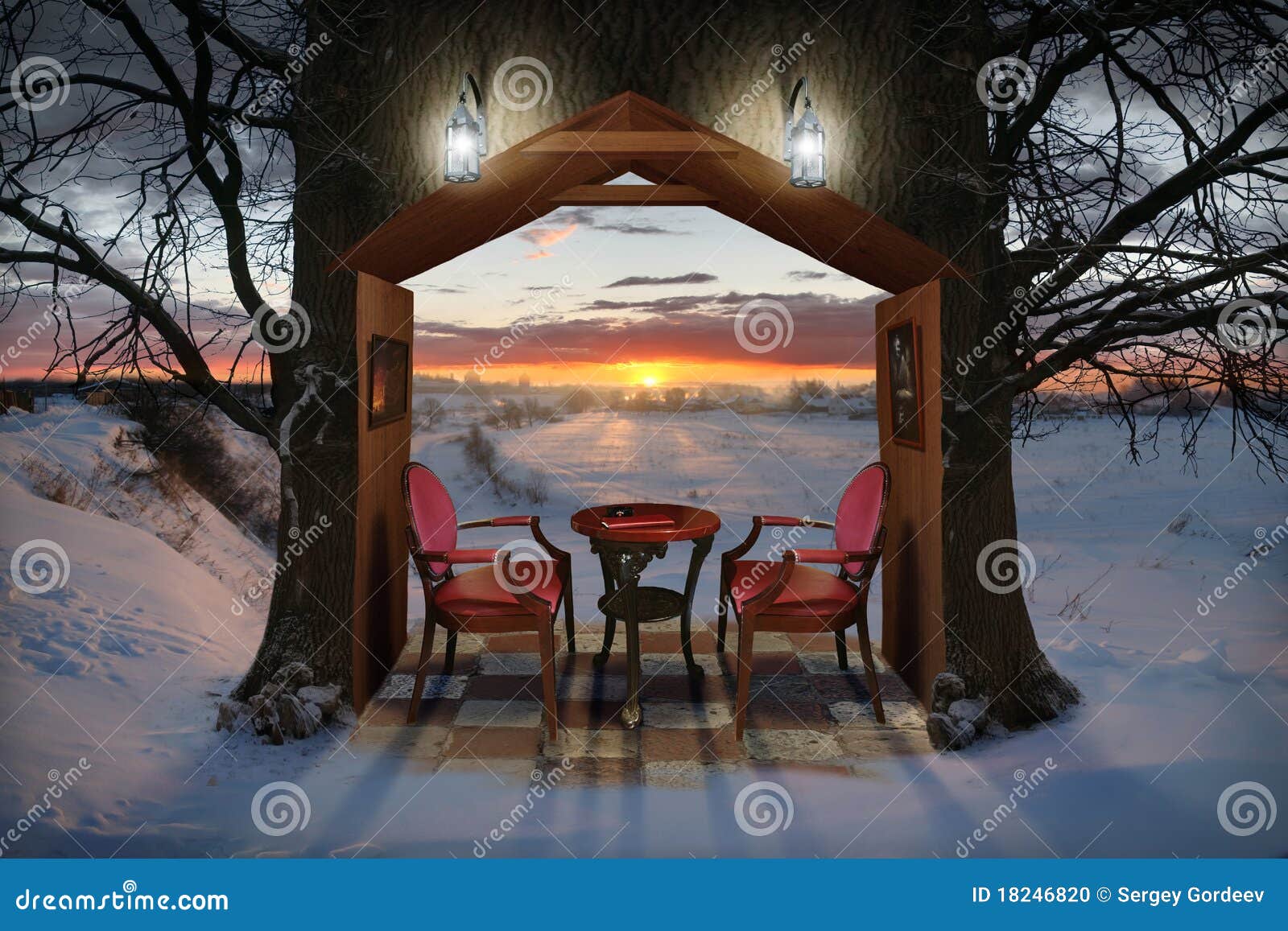 Winter Evening stock photo. Image of landscape, silhouette - 18246820