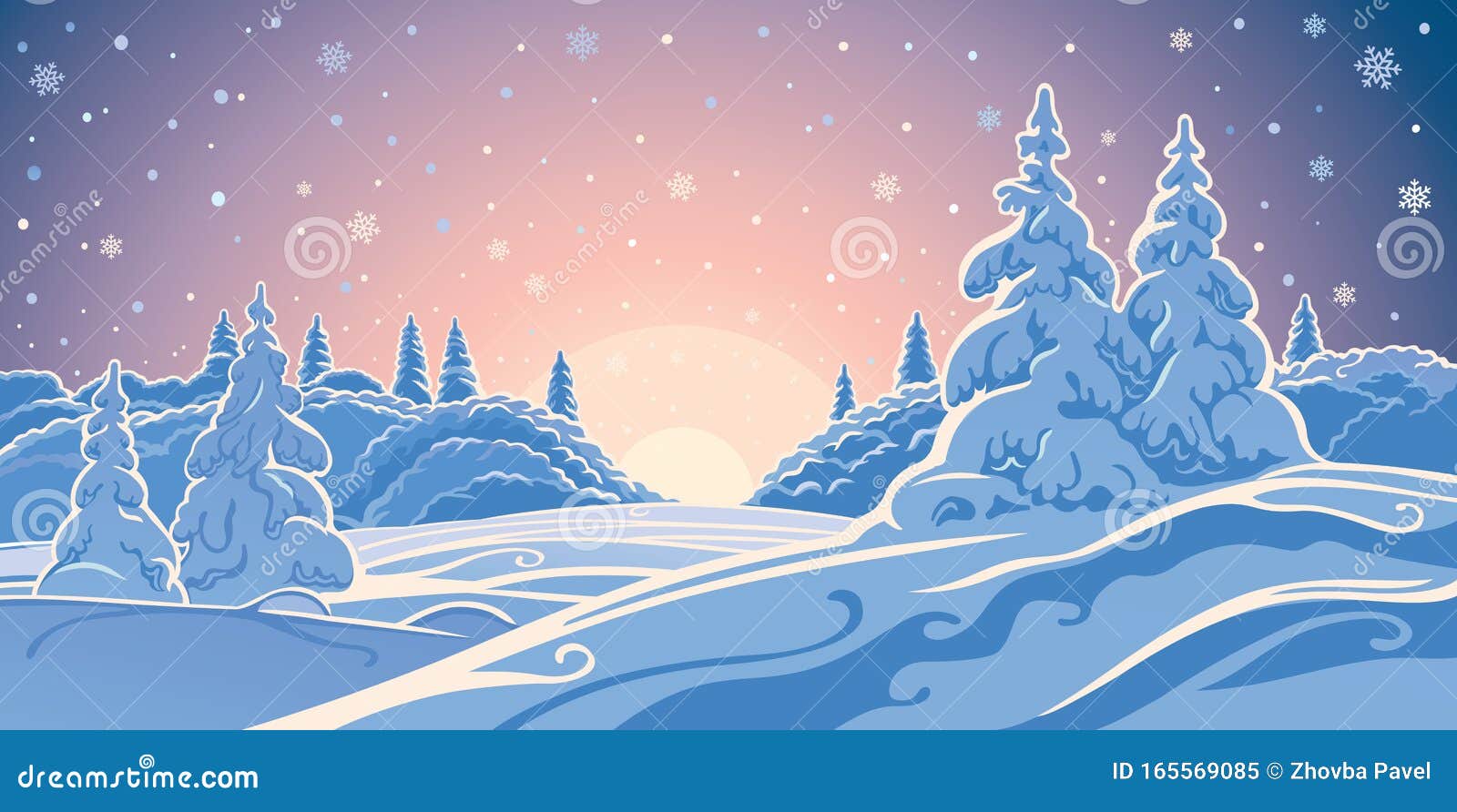 Winter Evening. Forest Landscape with Snow-covered Trees Stock Vector ...