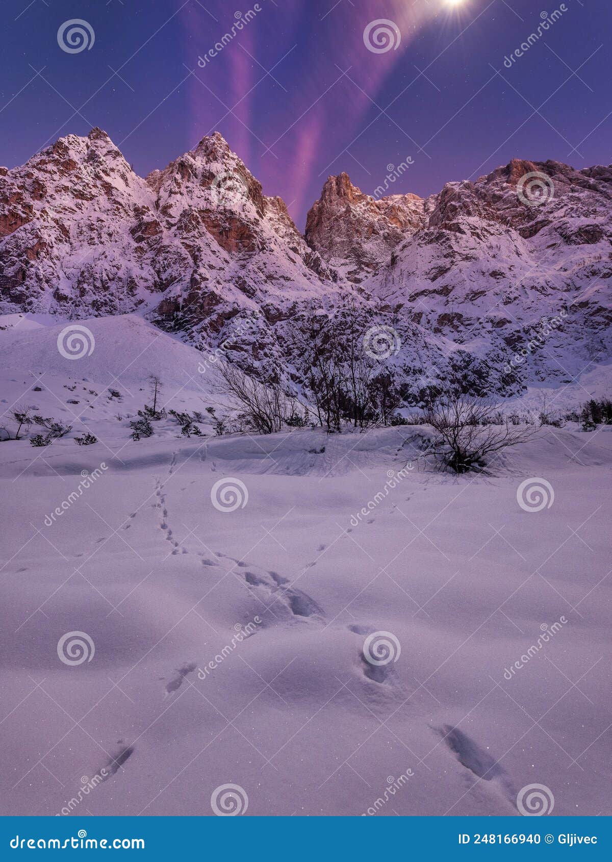 Winter Evening in the Mountains of Julian Alps Stock Photo - Image of ...