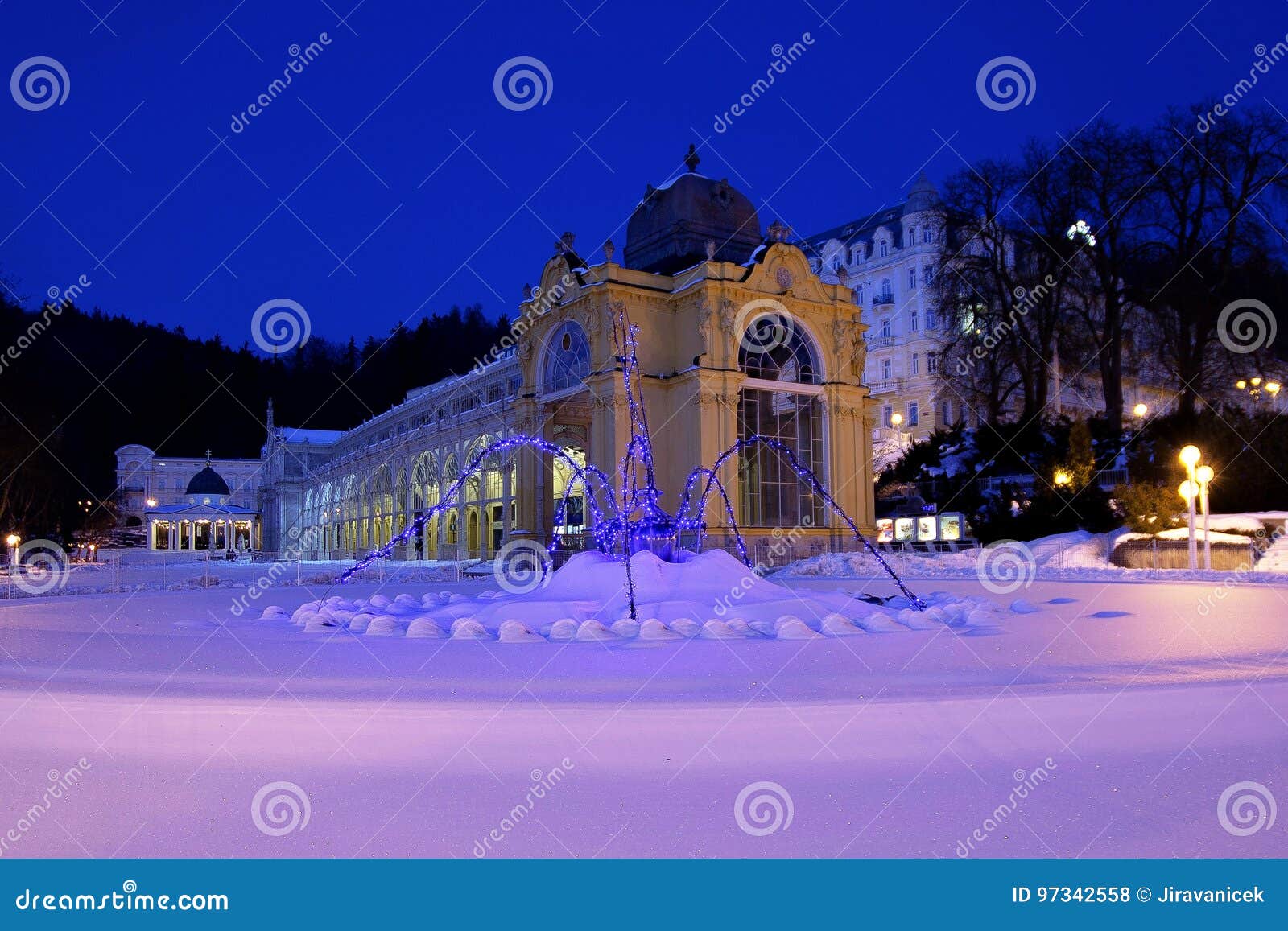 Winter Evening on the Spa Colonnade - Marianske Lazne Stock Photo ...