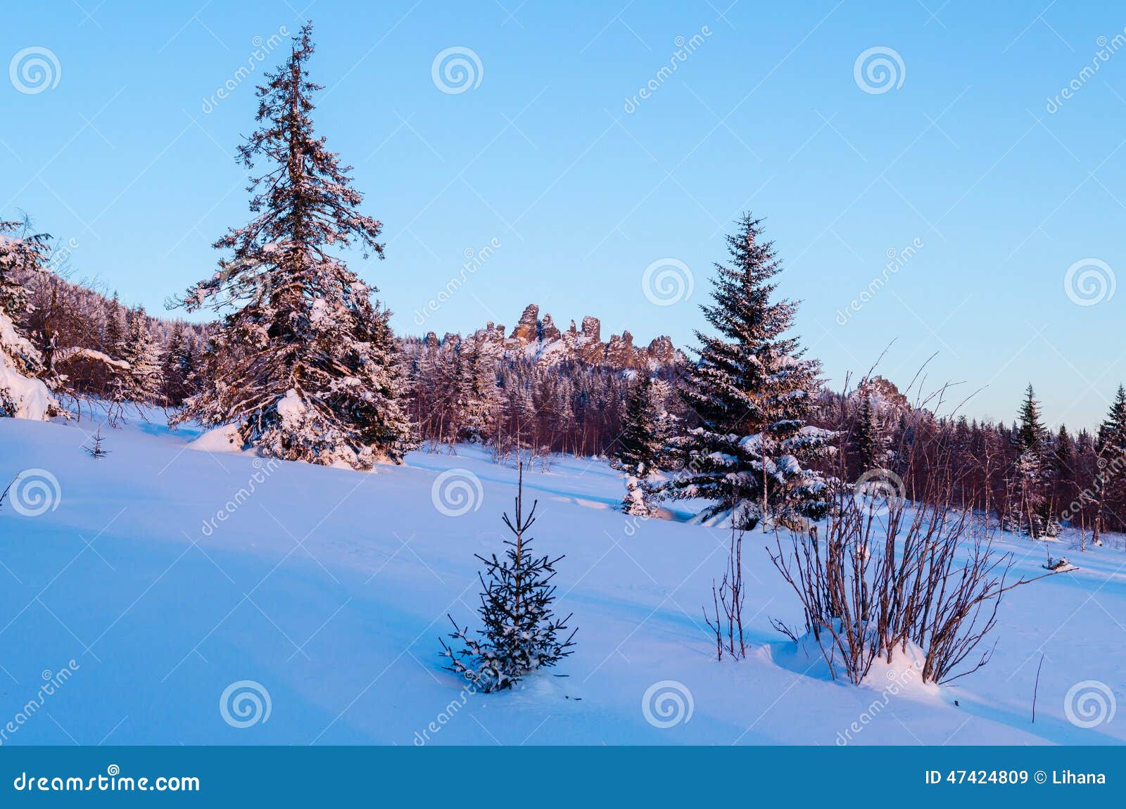 Winter Evening in the Ural Mountains Stock Image - Image of covered ...