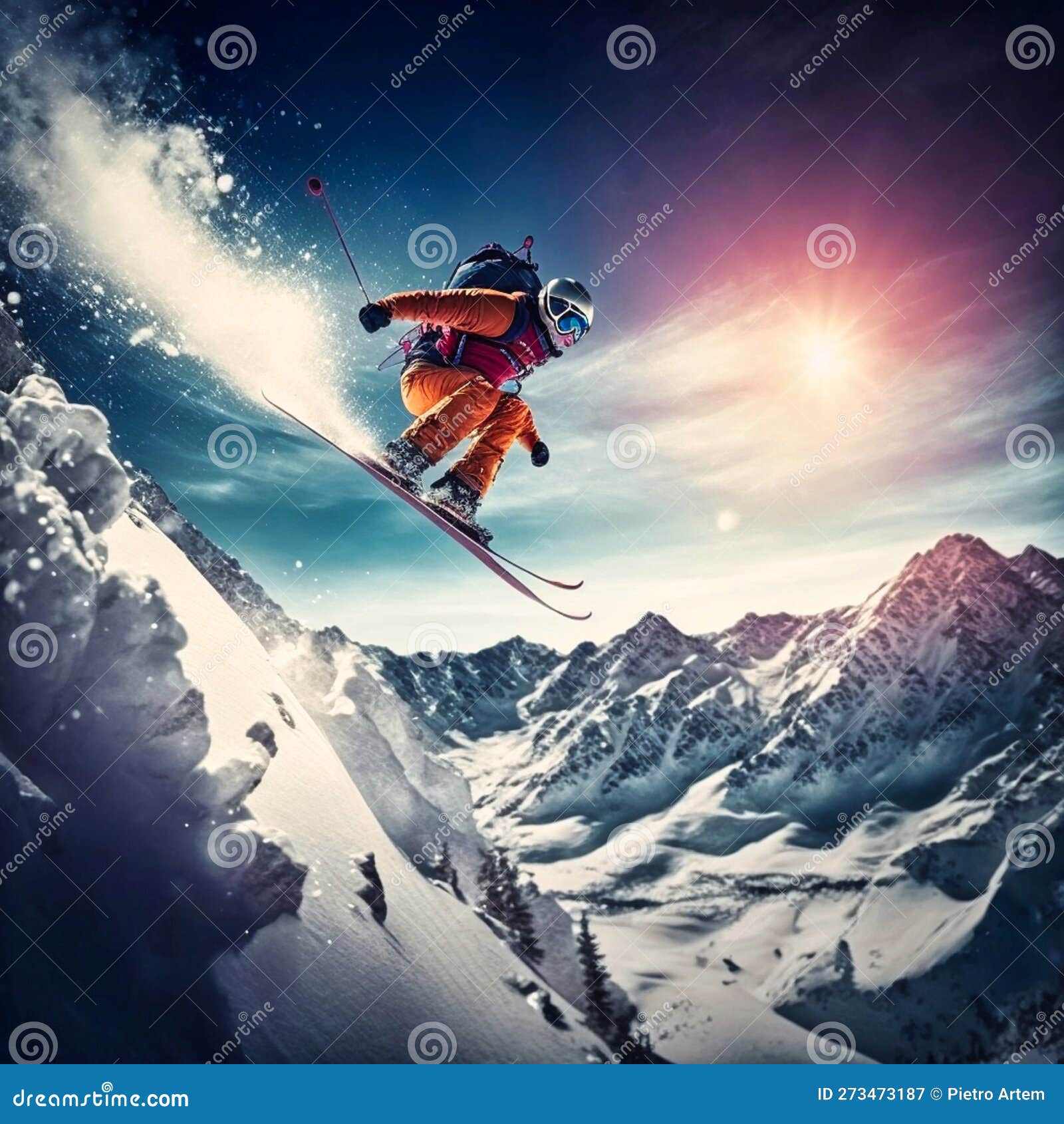 Winter Extreme Athlete Sports Ski Jump on Mountain, Generative AI Stock Illustration ...