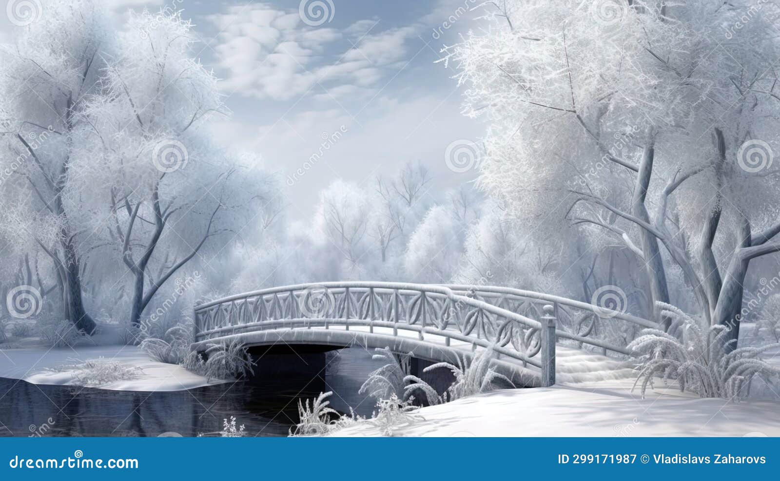 Winter Fairy Tale Bridge Across the River in the Winter Forest Stock ...