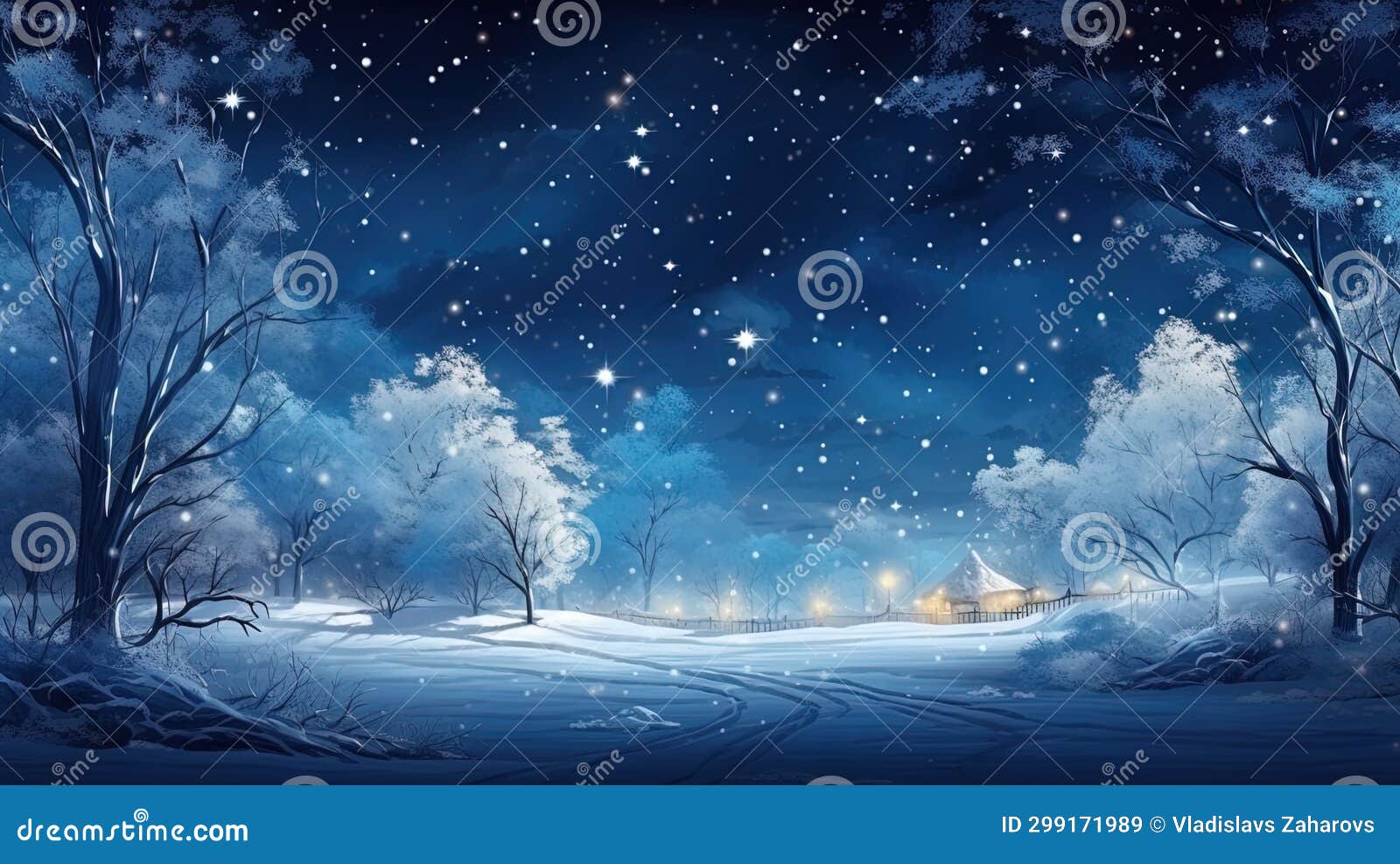 Winter Fairy Tale Sparkling Snow in the Moonlight Stock Illustration ...