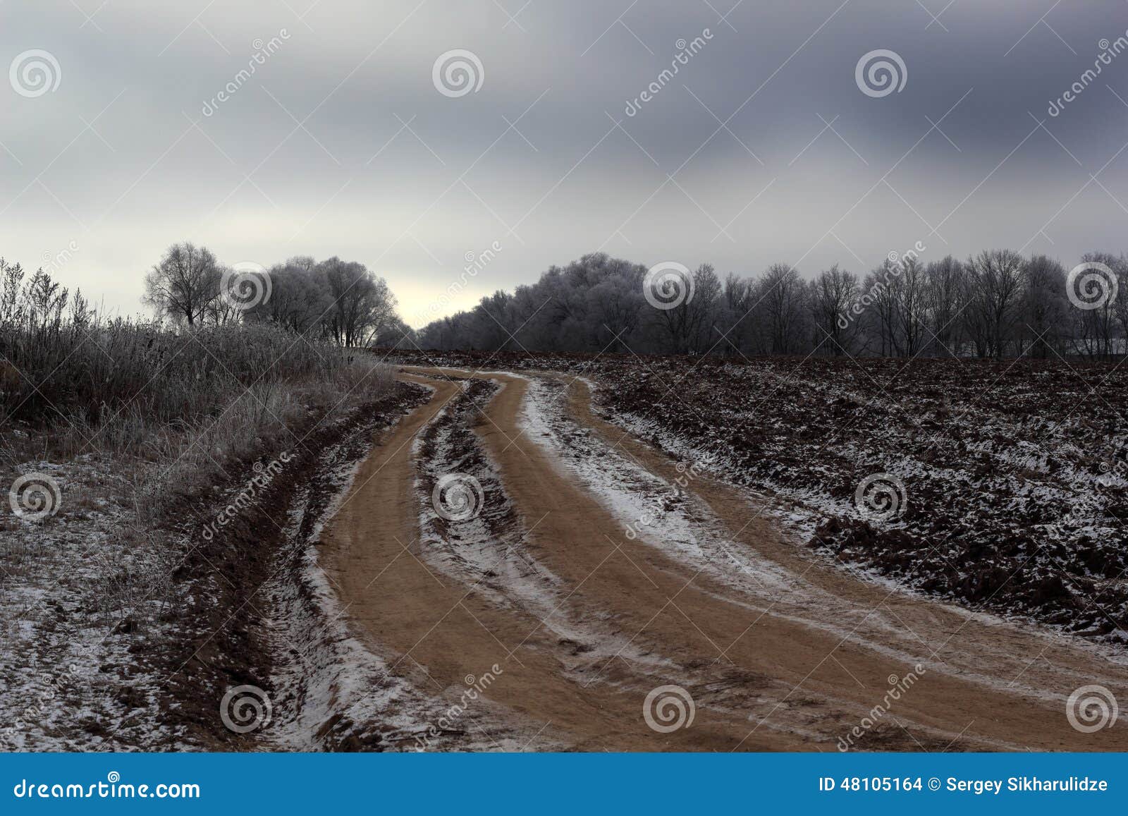 Winter Farm Road Along the Field Stock Photo - Image of rural, cart ...