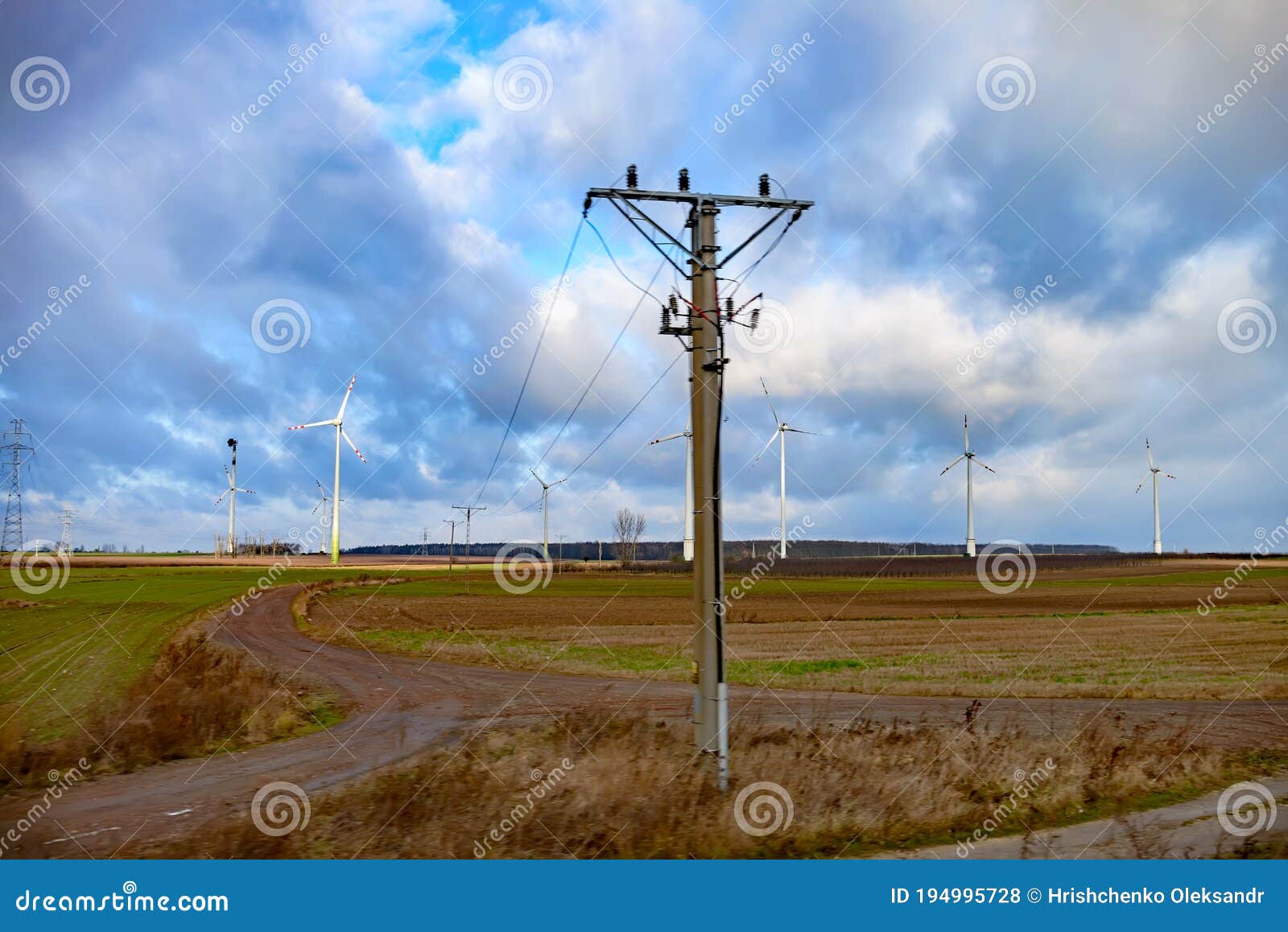 Winter Field. on the Horizon are Visible Wind Power Generators Stock ...