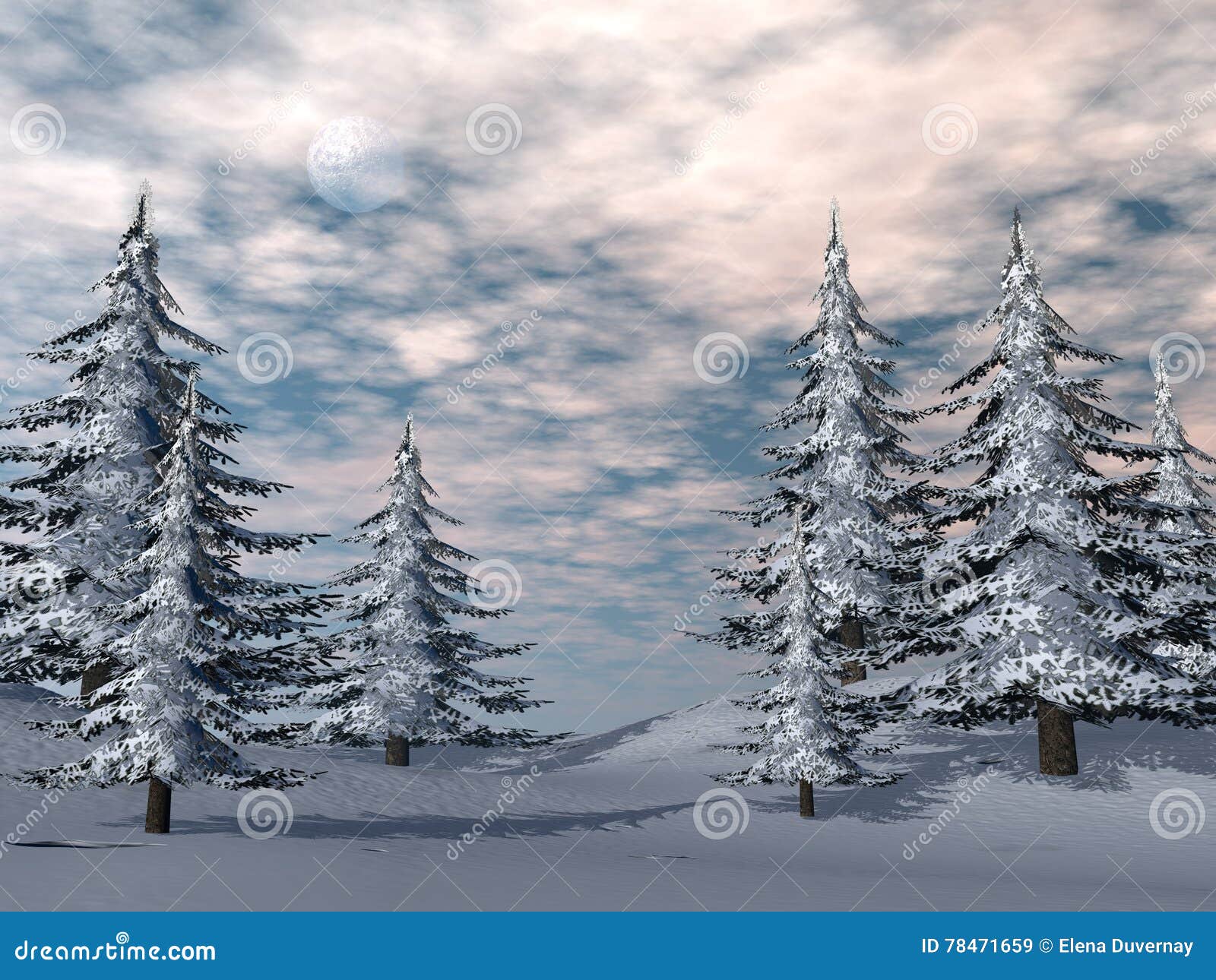 Winter Fir Trees Landscape - 3D Render Stock Illustration ...