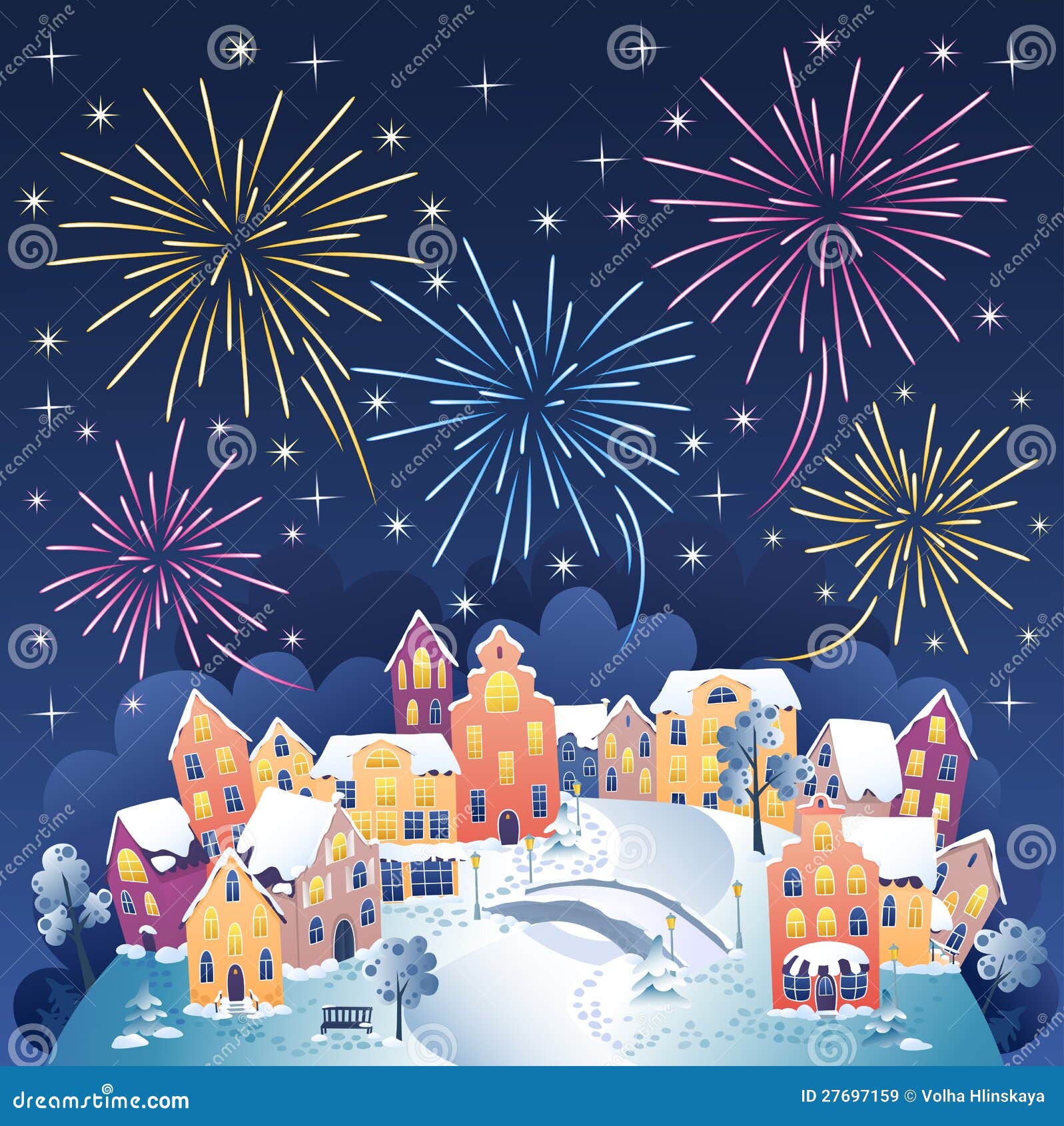 Winter fireworks stock vector. Illustration of outdoors - 27697159