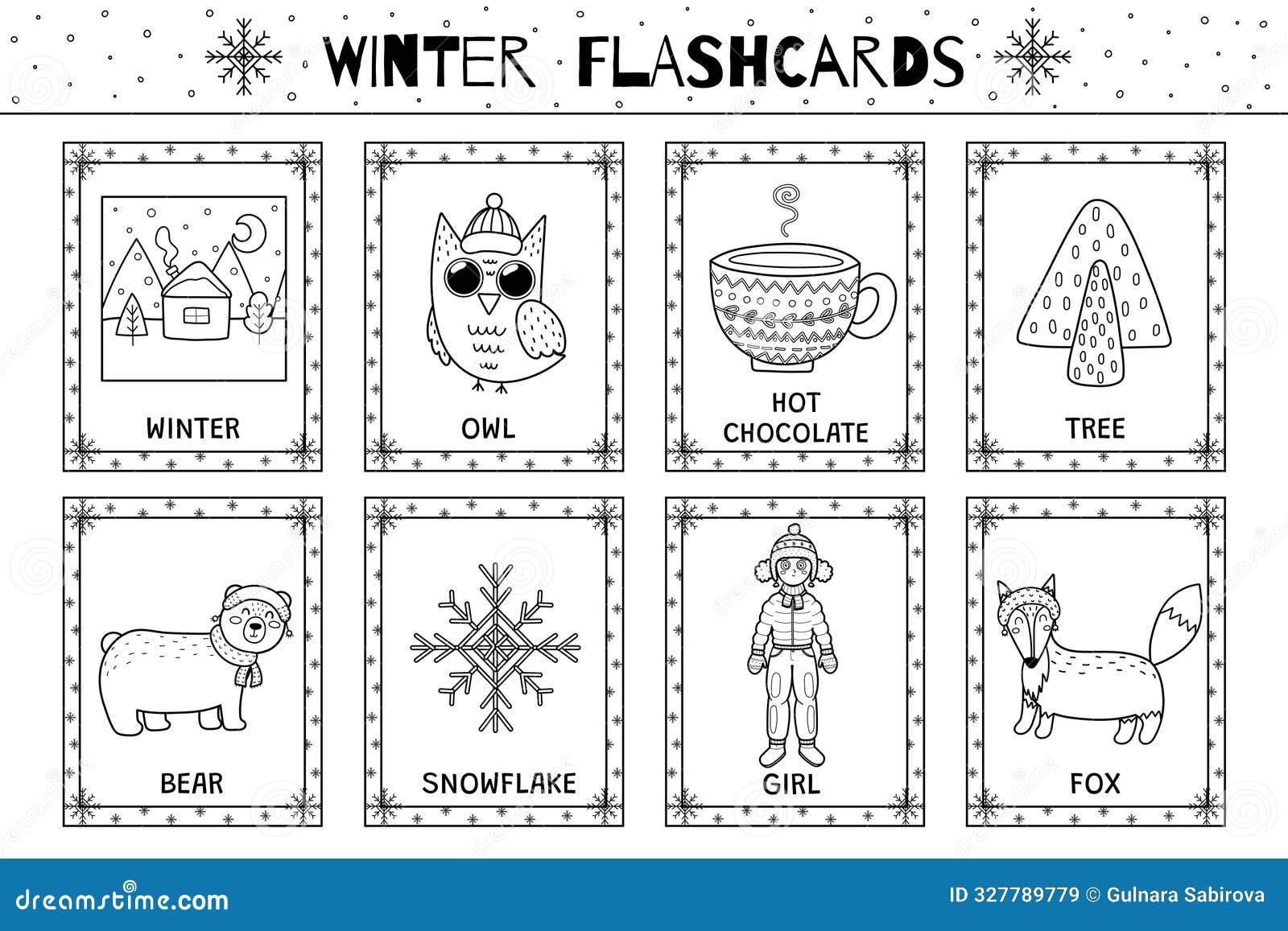 Winter Flashcards Collection For Kids. Flash Cards Set With Cute ...