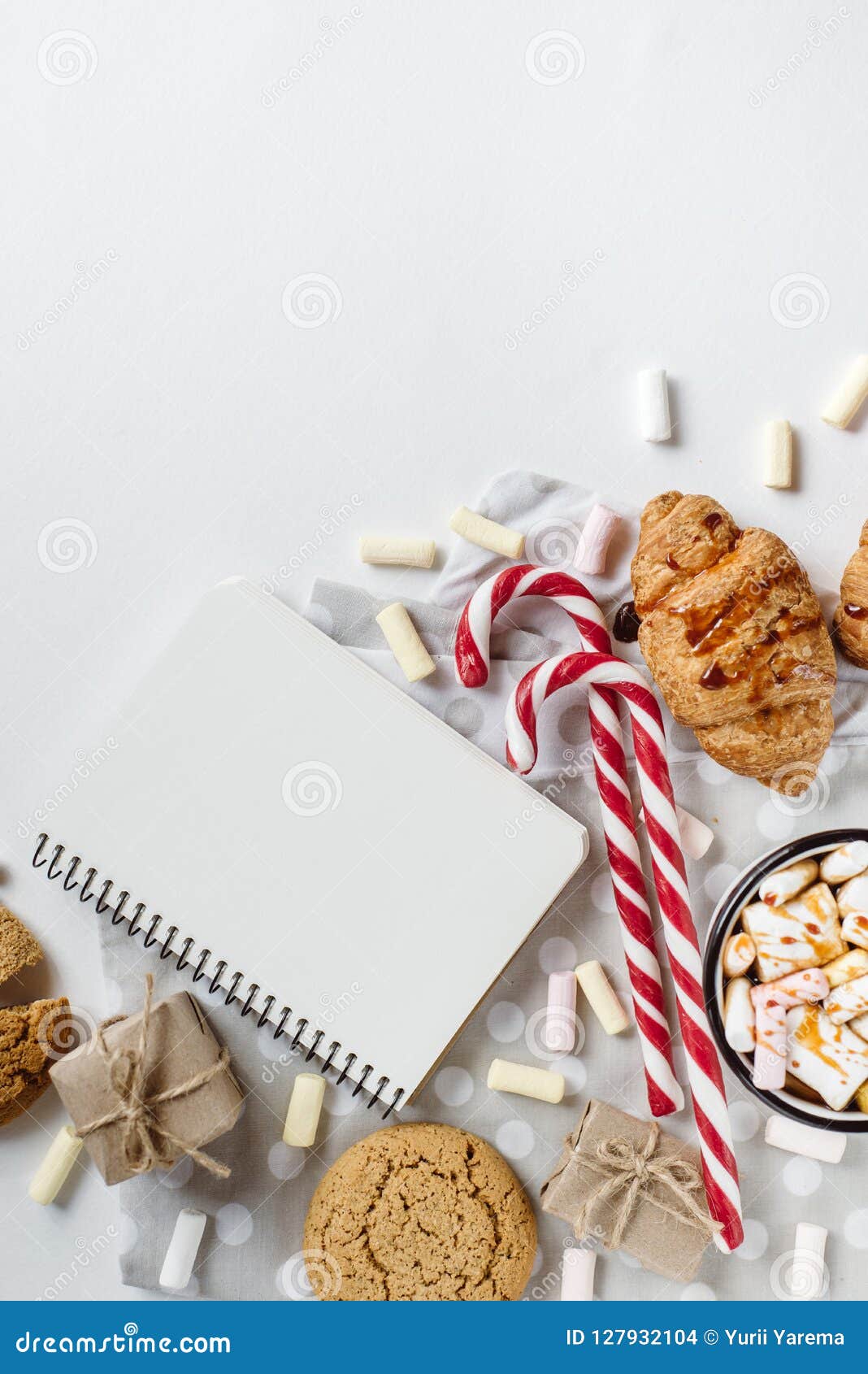 Hot Chocolate or Cocoa with Marshmallow , Cookies, Notebook with on ...