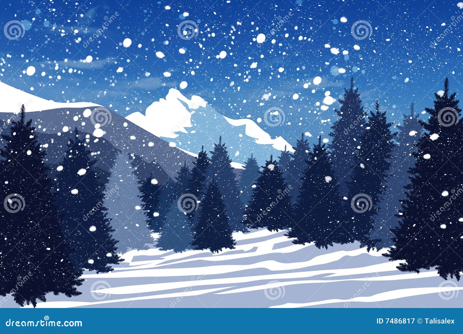 Winter forest stock illustration. Illustration of mountain - 7486817