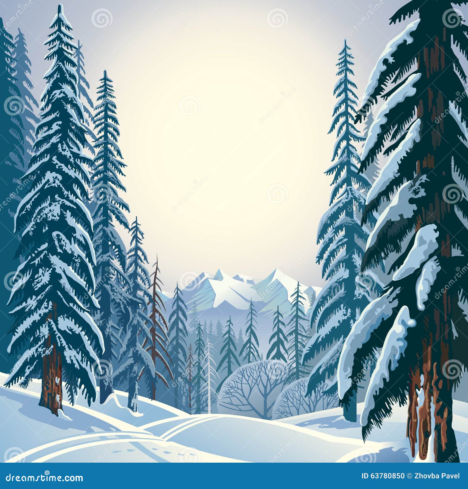 Winter forest landscape. stock vector. Illustration of element - 63780850